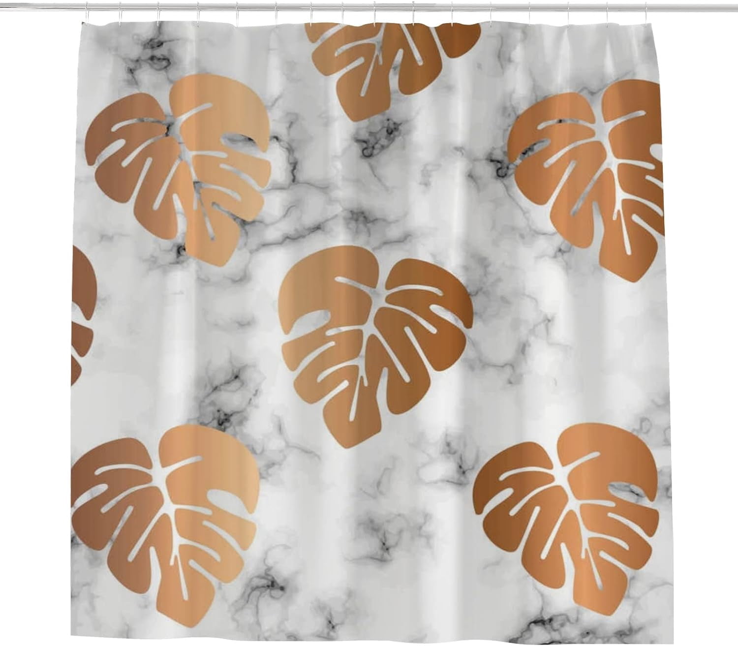 Coolnut Bath Shower Curtain Liners Marble Design with Golden Monstera ...