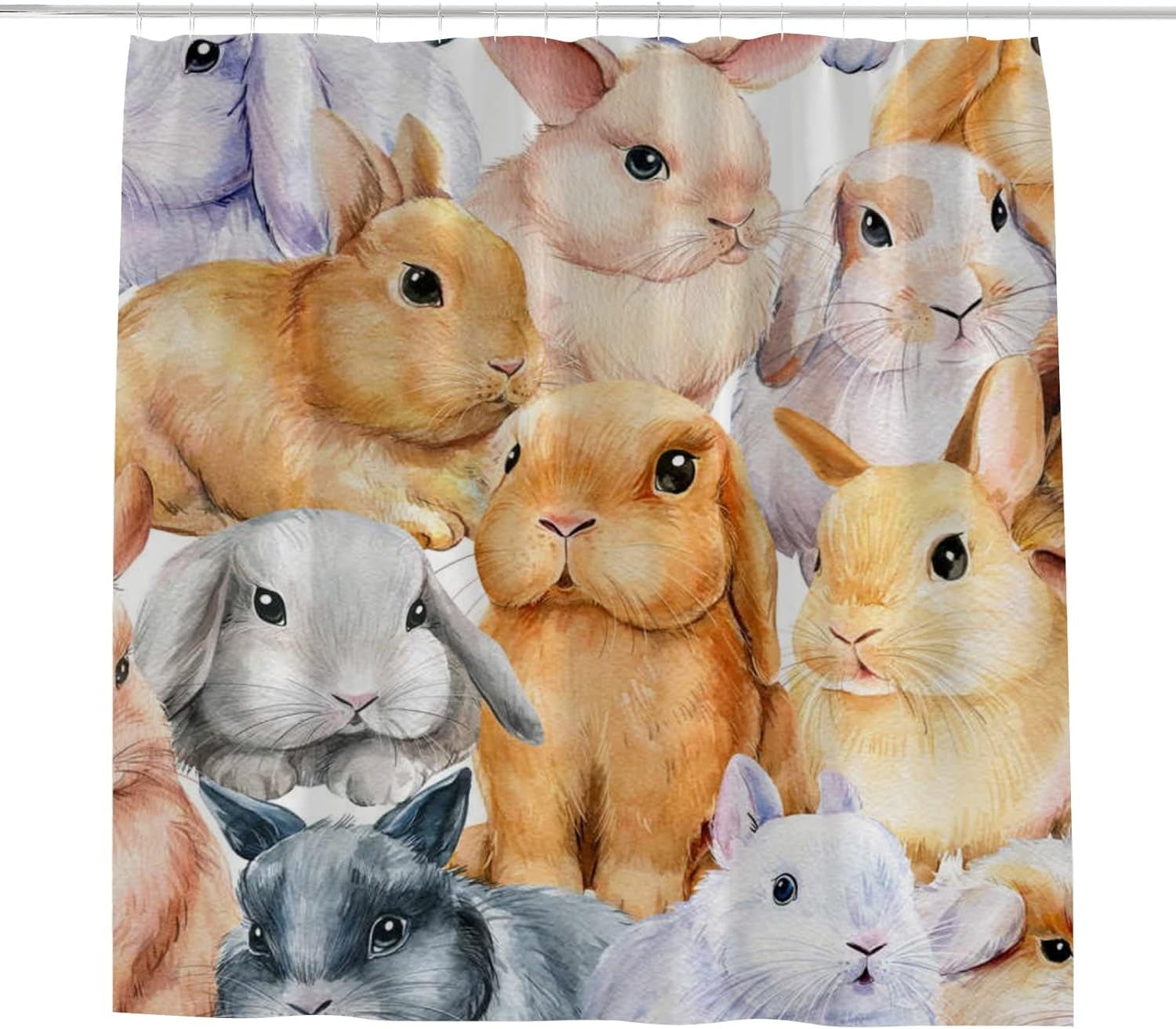 Coolnut Bath Shower Curtain Liners Watercolor Painting Rabbits Bunnies ...
