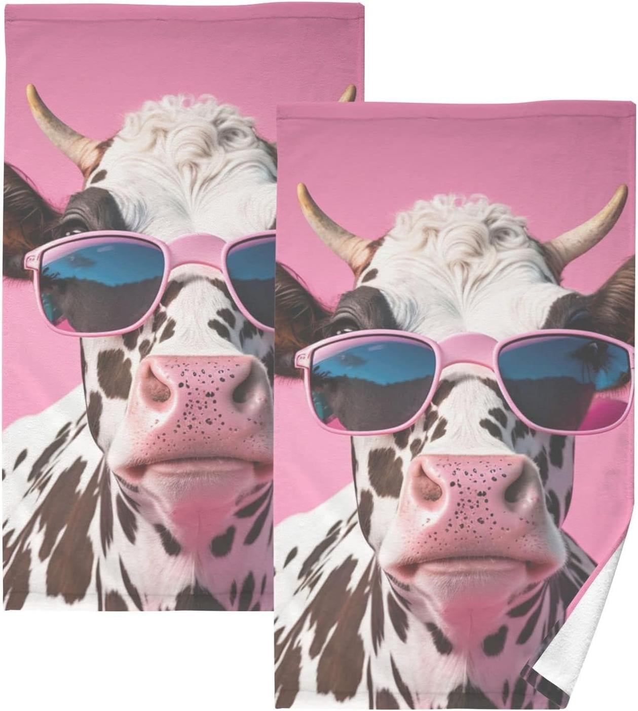 Coolnut Bathroom Hand Towels 2 Pcs Pink Cool Cow Print, Cotton Bath ...