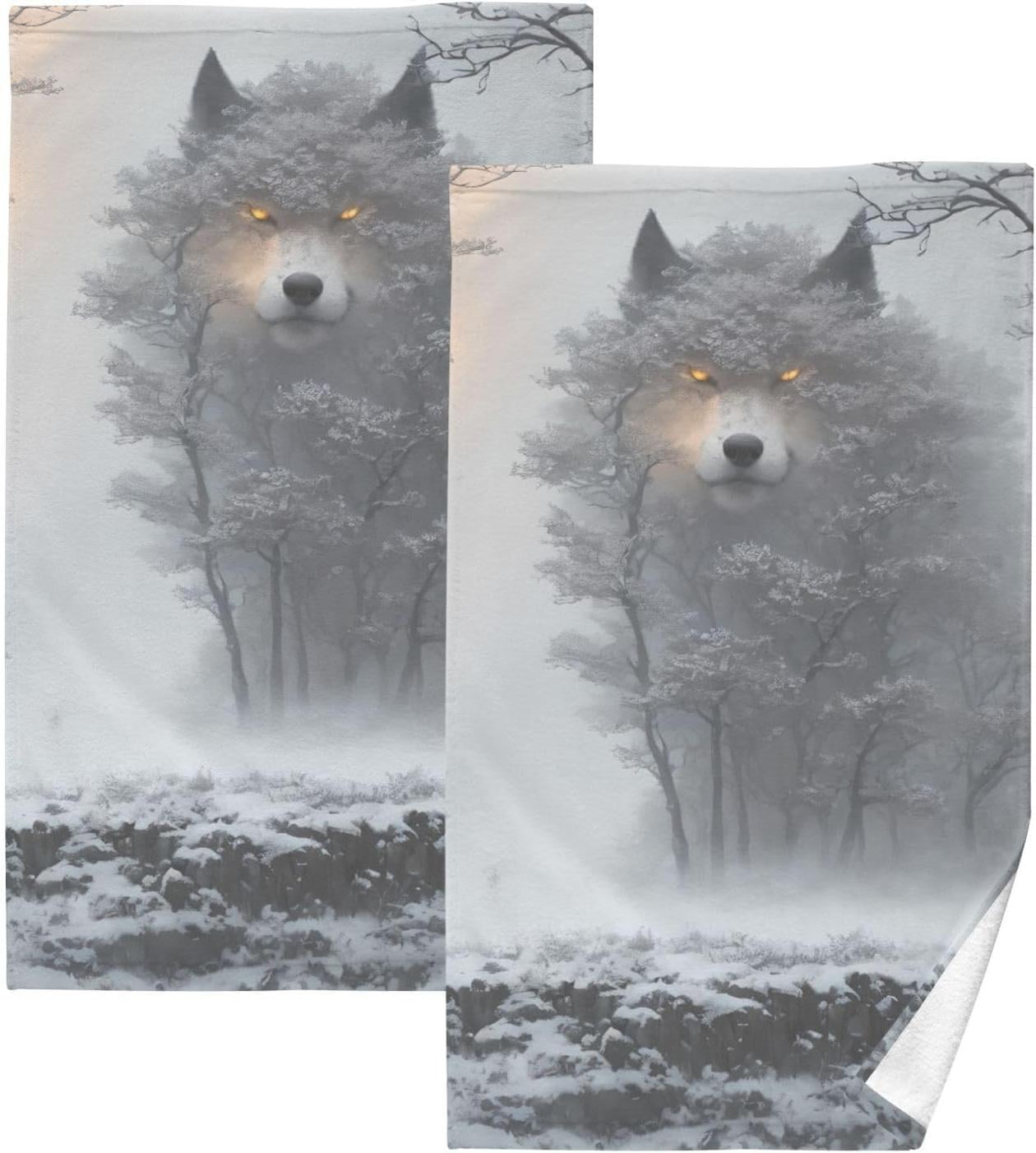 Coolnut Bathroom Hand Towels Set of 2-Giant Magical Wolf, Cotton Bath ...