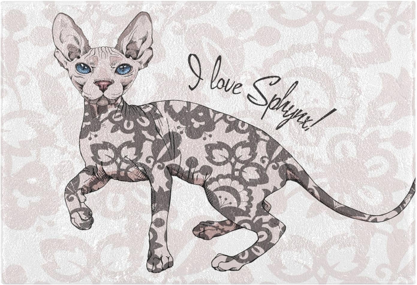 Coolnut Bathroom Rug Mat Sphynx Cat with Floral Bath Mat Super Soft ...