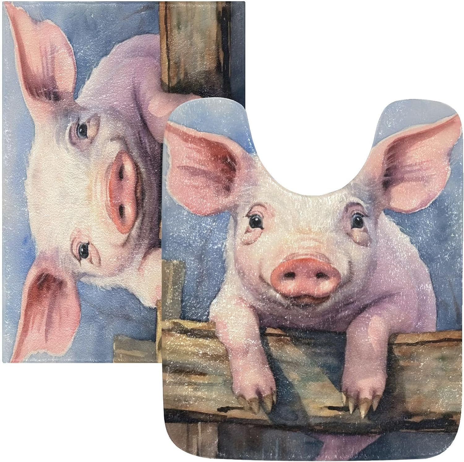 Coolnut Bathroom Rug Set 2 Pieces Cute Pig Soft and Absorbent Bathroom ...