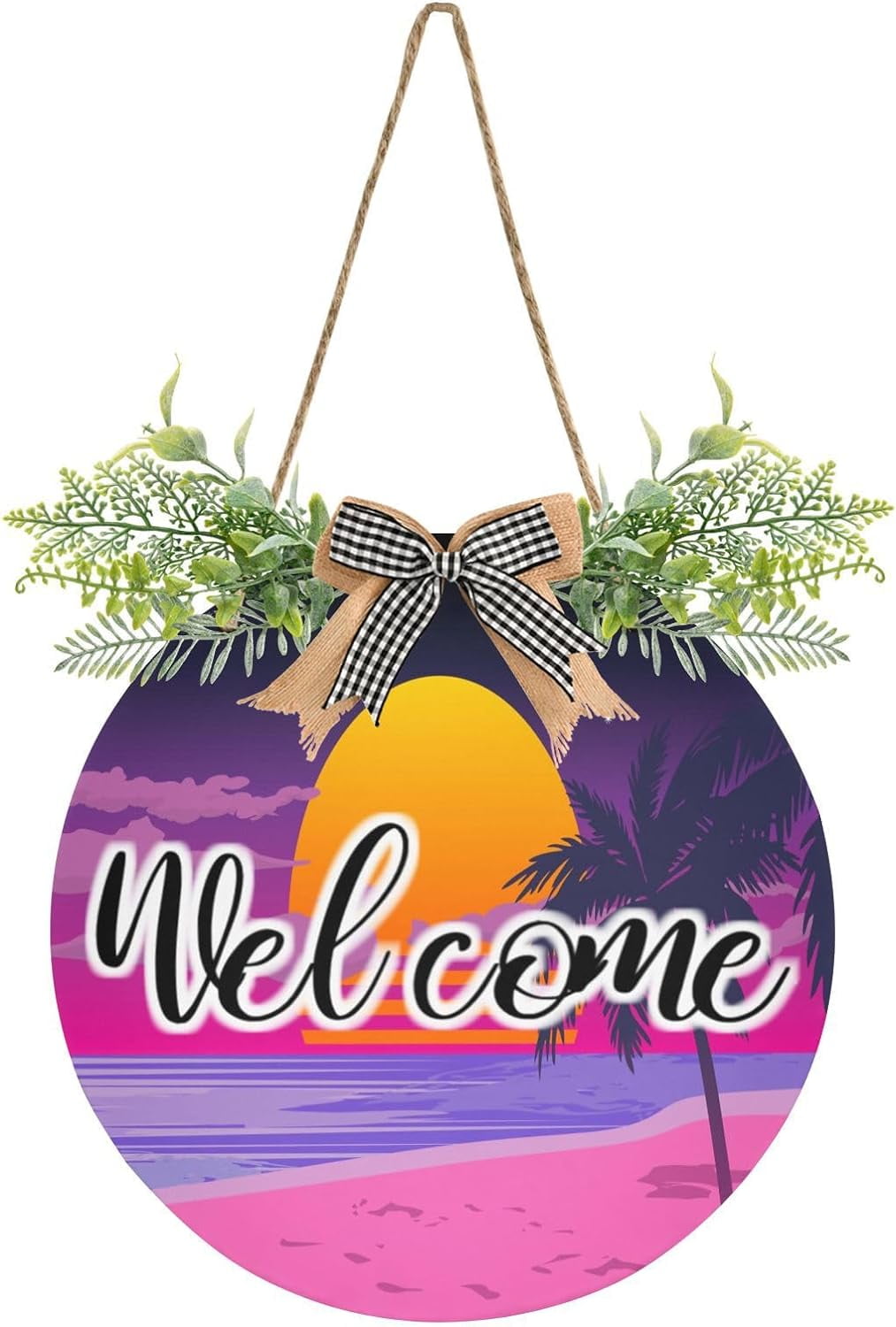 Coolnut Beach Scenery Retro Front Door Round, Hanging Welcome Sign ...