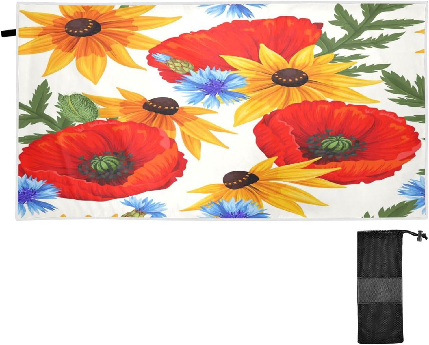 Coolnut Beach Towels Poppy Leaf Camping Towels Yellow Flower Sand Free ...