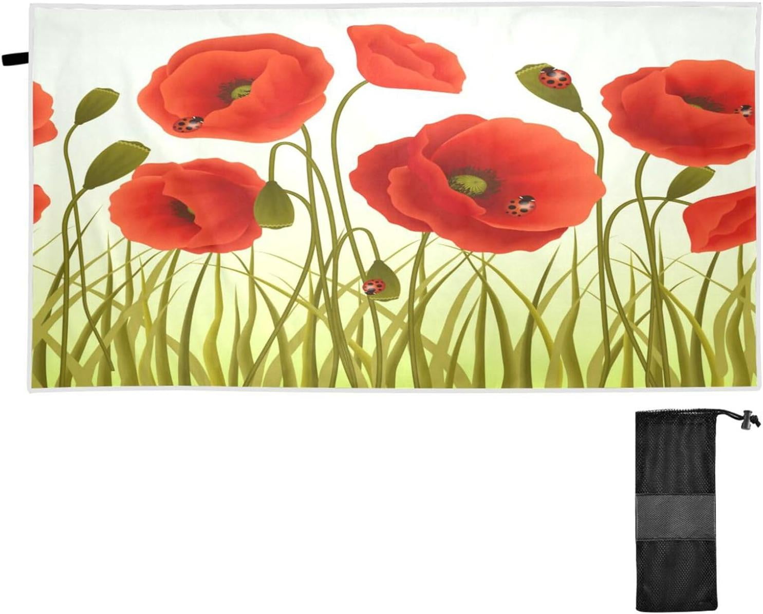 Coolnut Beach Towels Red Poppy Camping Towels Flower Grass Sand Free ...