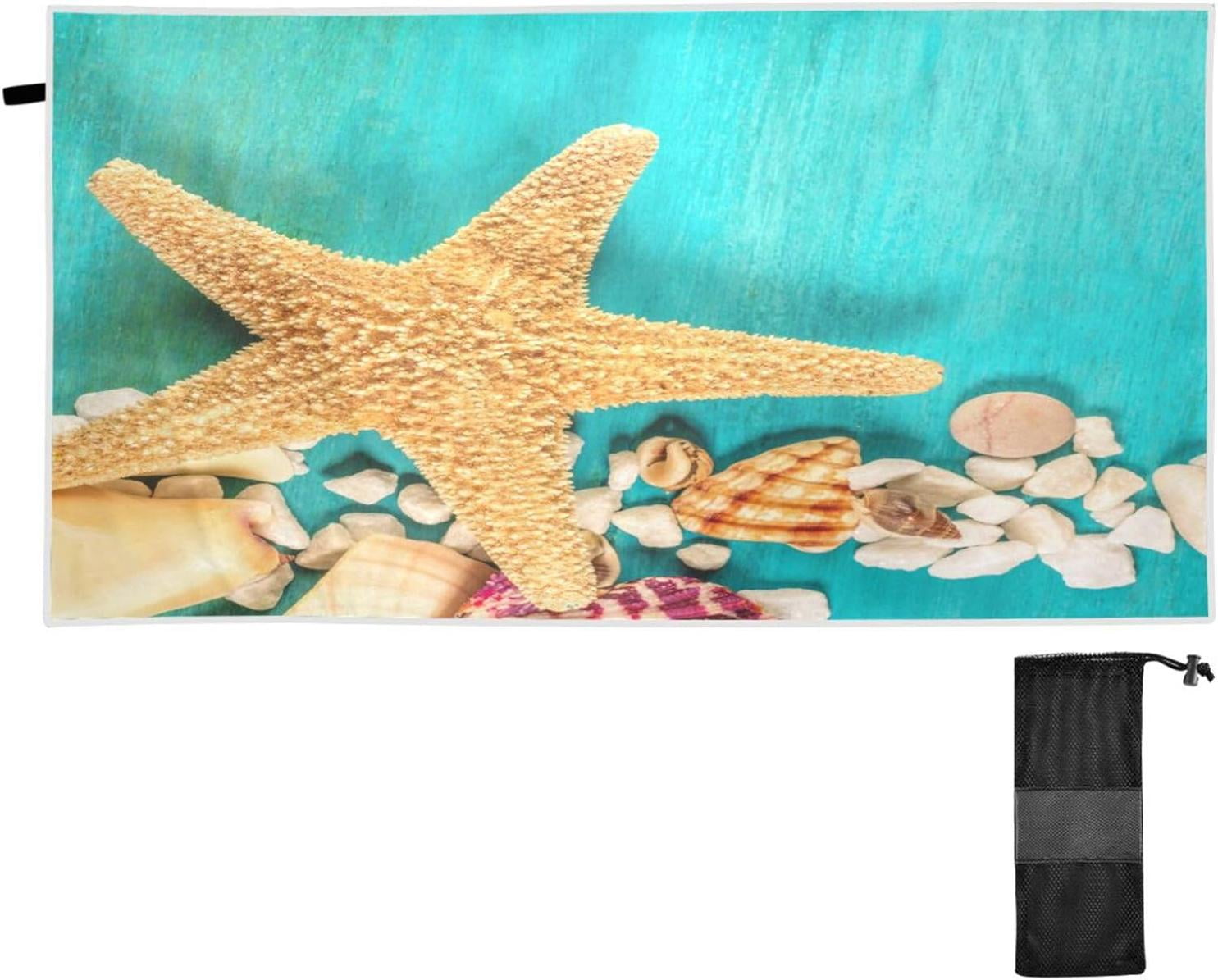 Coolnut Beach Towels Starfish Sea Shells Pebbles Camping Towels Teal ...