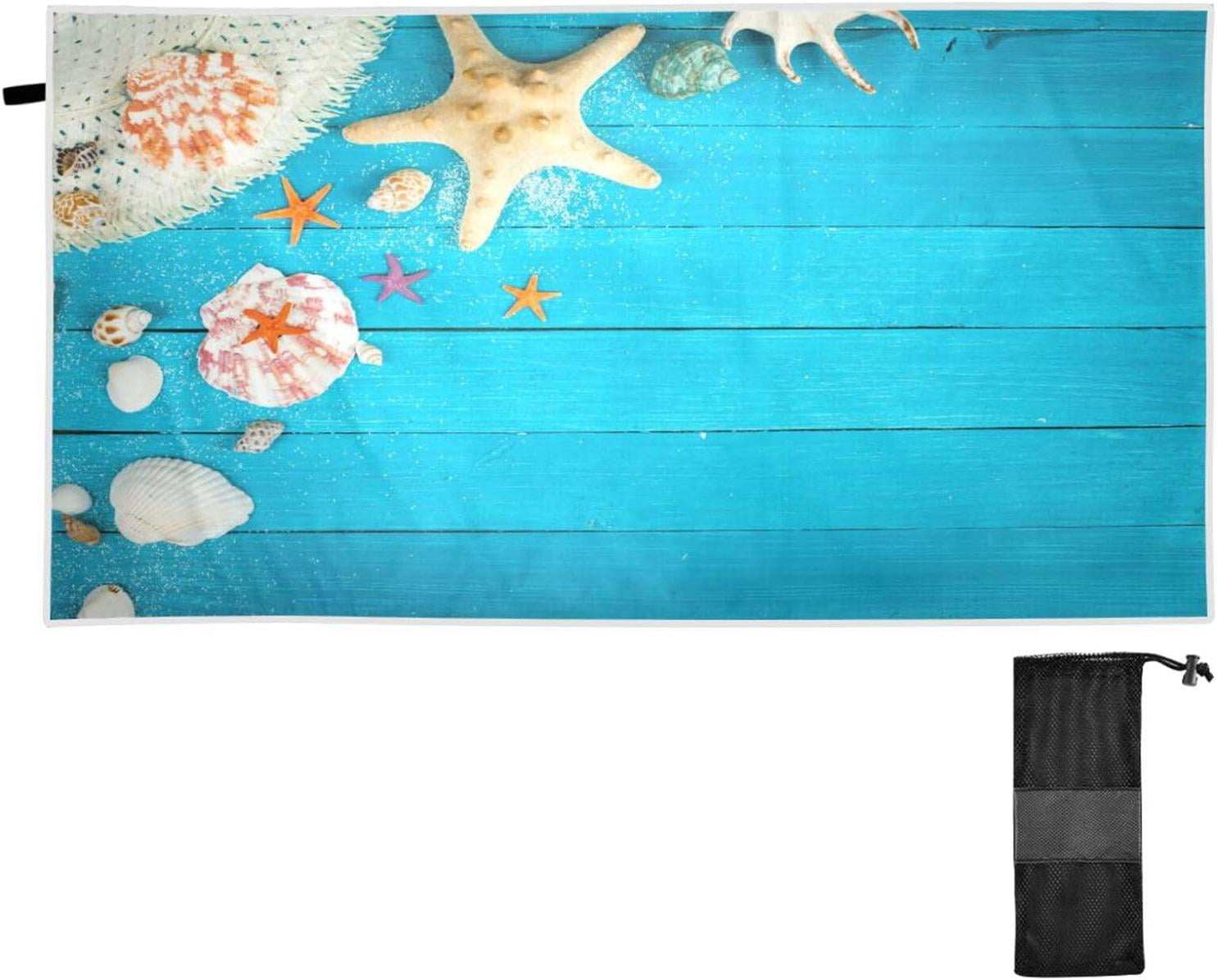 Coolnut Beach Towels Starfish Seashell Blue Wood Texture Camping Towels ...