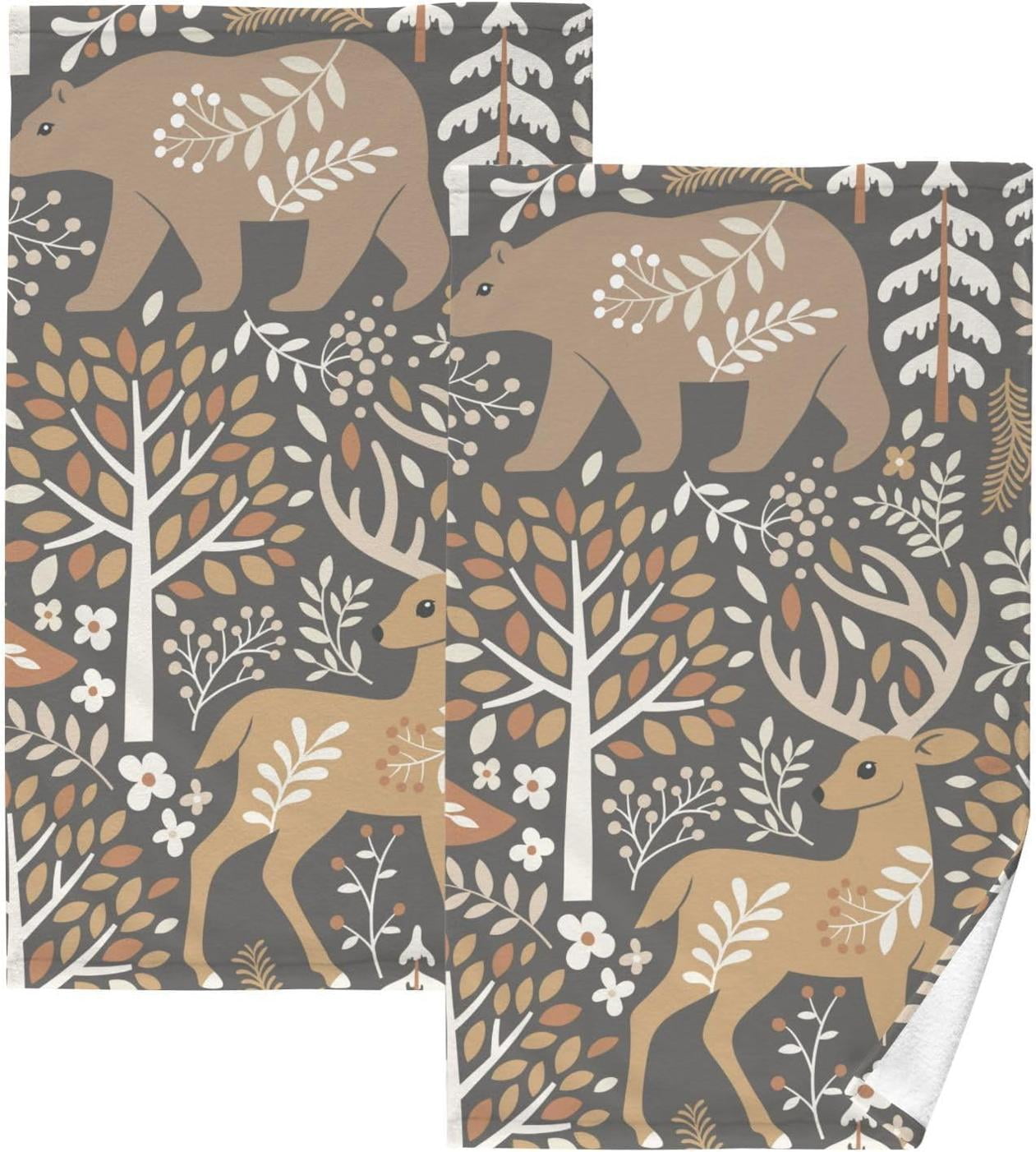 Coolnut Bear Deer Patterned Hand Towels 2 PCS, Cotton Bath Towel for ...