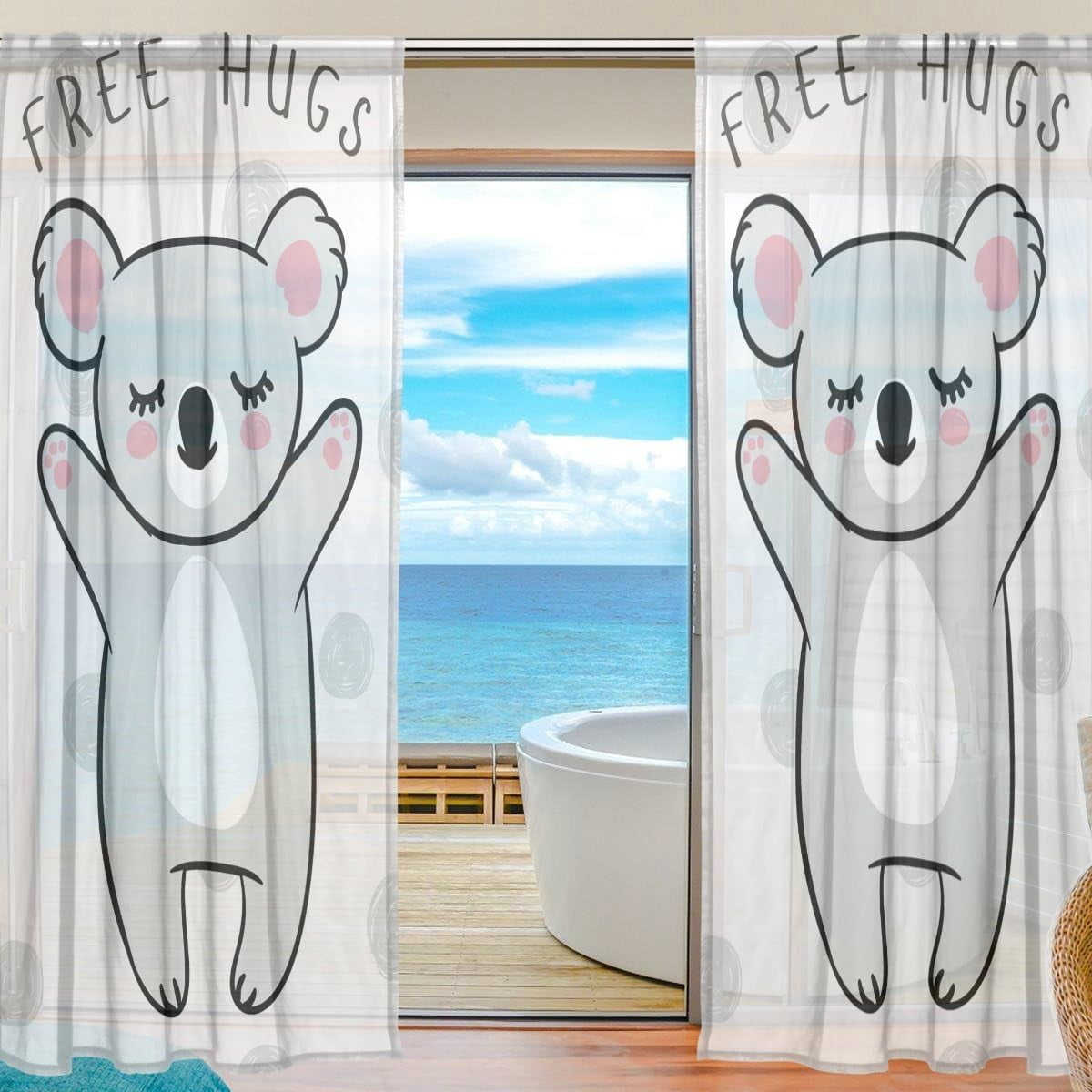 Coolnut Bear Free Hugs Sheer Gauze Door Curtain Window Curtain Drapes ...