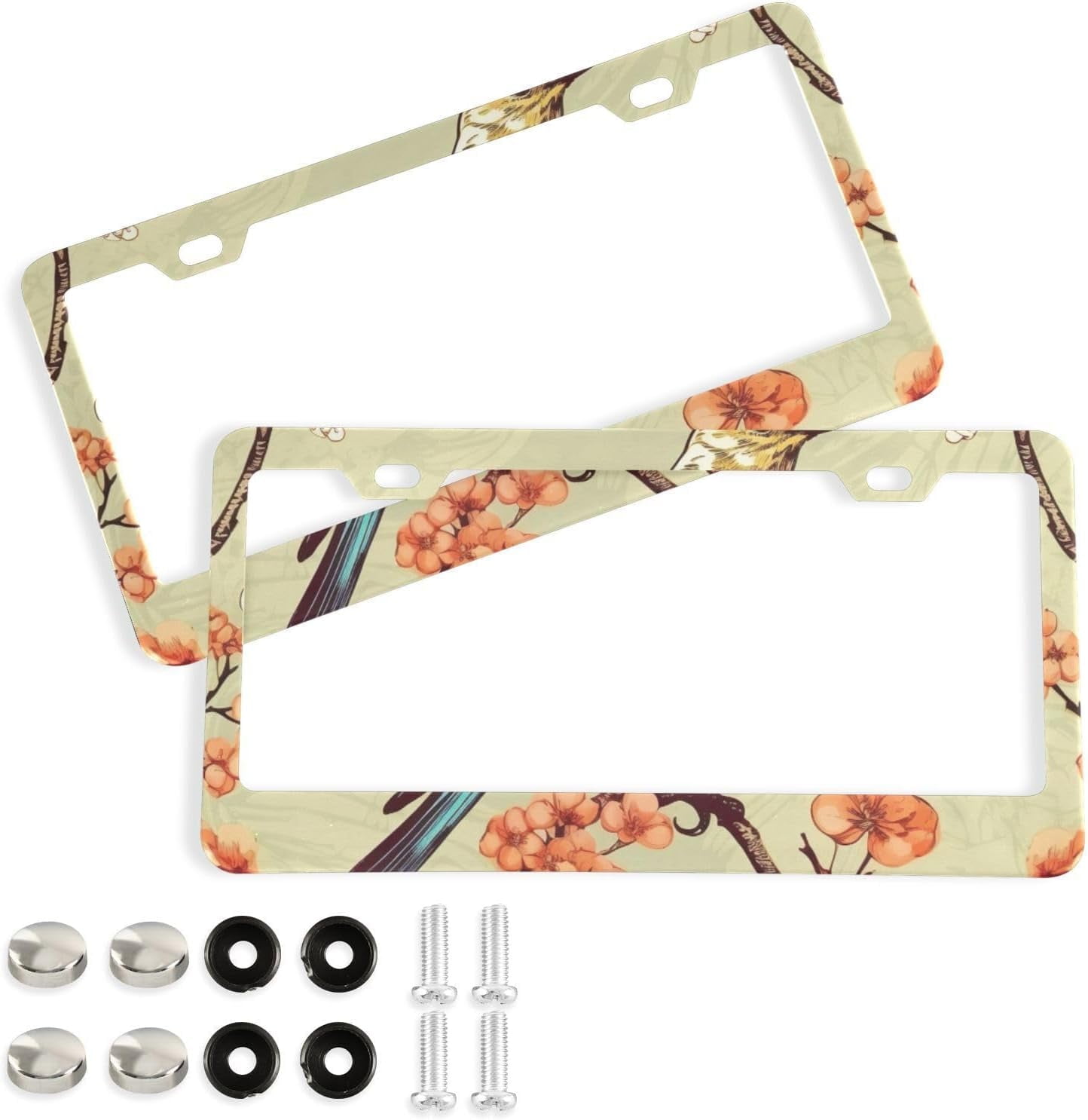 Coolnut Beautiful Bird Floral License Plate Frames - Universal Aluminum ...