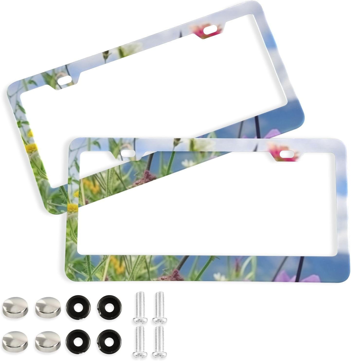 Coolnut Beautiful Flowers License Plate Frames 2 Pack Aluminum License ...