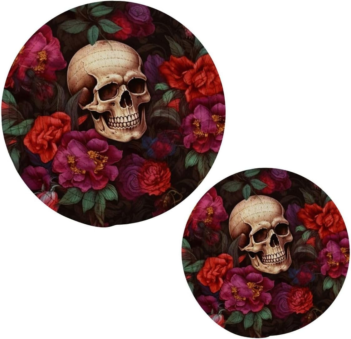 Coolnut Beautiful Flowers and Skull Pot Holders Trivets Set 2Pcs ...