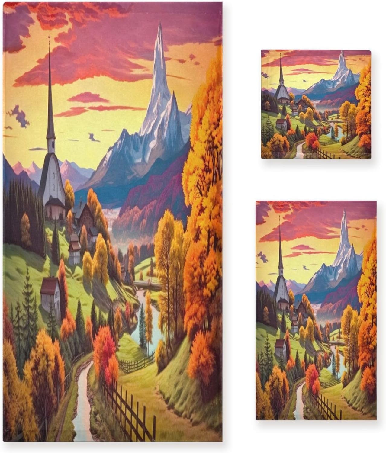 Coolnut Beautiful Path Bathroom Towel Set of 3 with Hand Towel, Wash ...