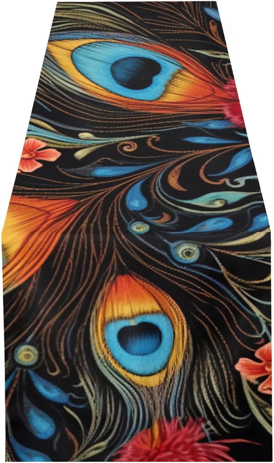 Coolnut Beautiful Peacock Feathers Table Runner 18x72in,Coffee Table ...
