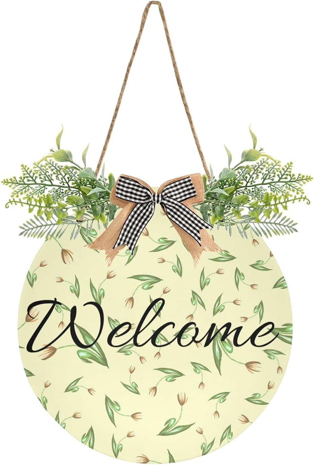 Coolnut Beautiful Plant Leaves Welcome Sign for Front Door, Round Sign ...