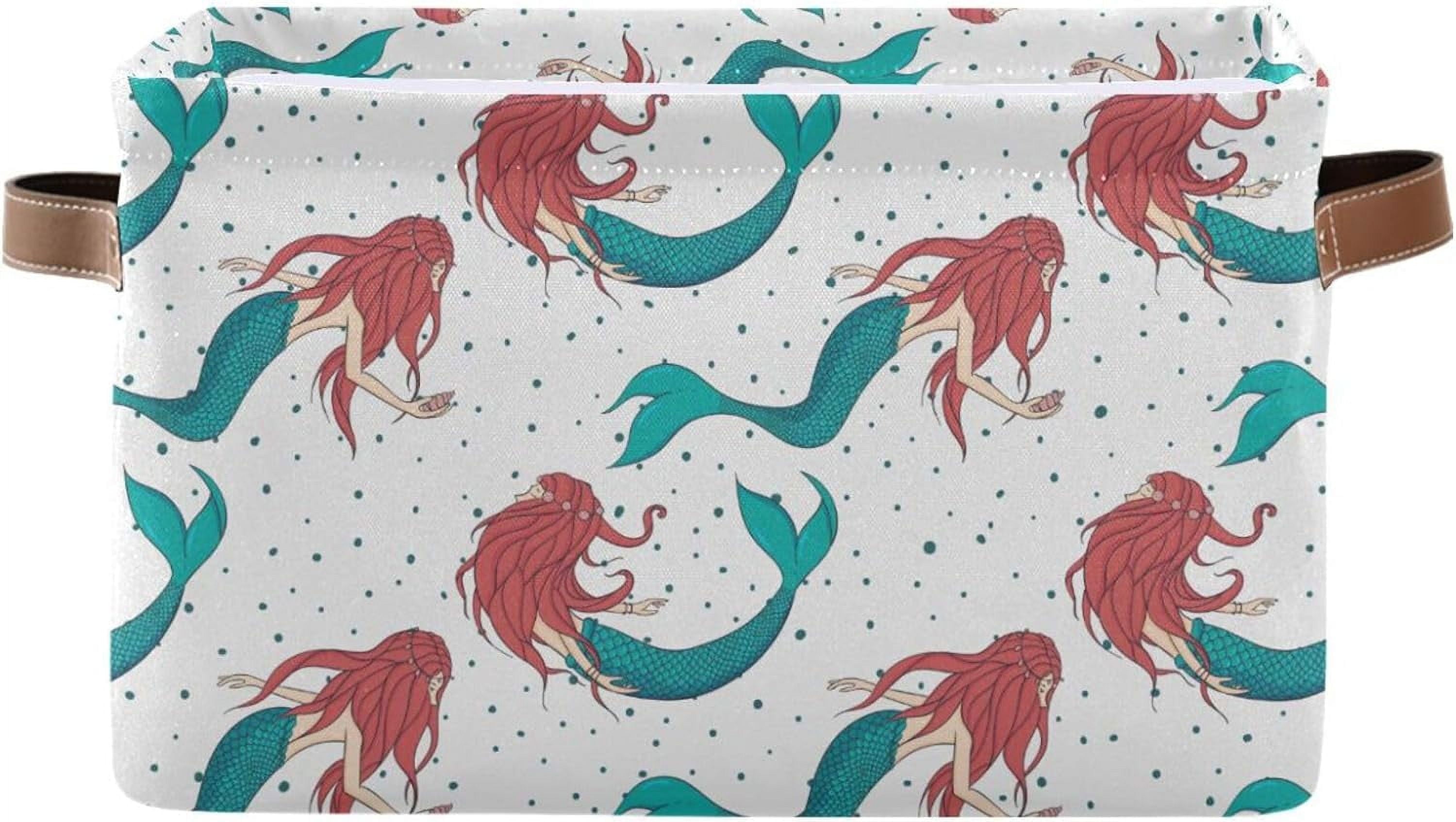 Coolnut Beautiful Red Haired Mermaids Storage Basket, Durable Canvas ...