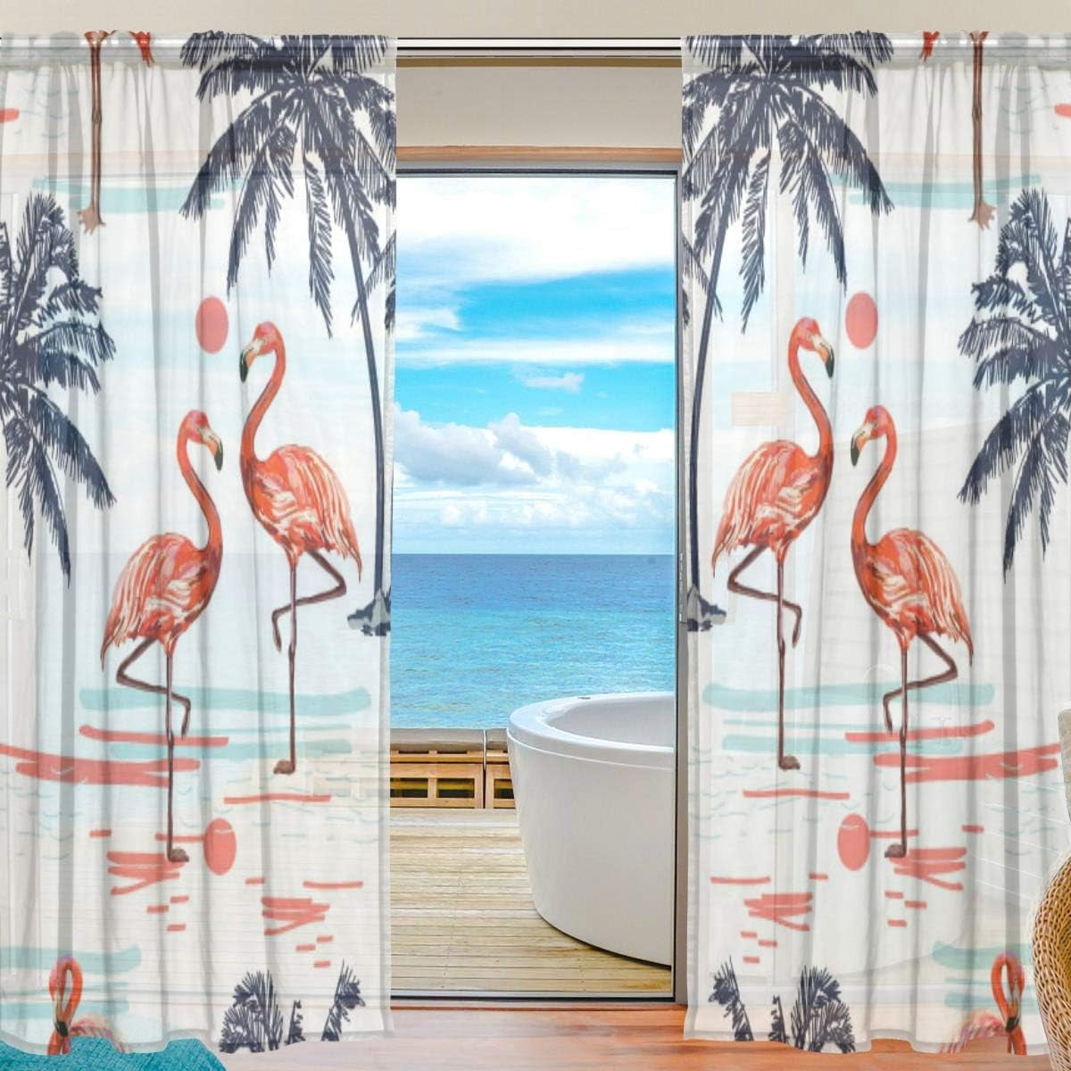 Coolnut Beautiful Tropical Coconut Palm Trees Semi Sheer Curtains ...