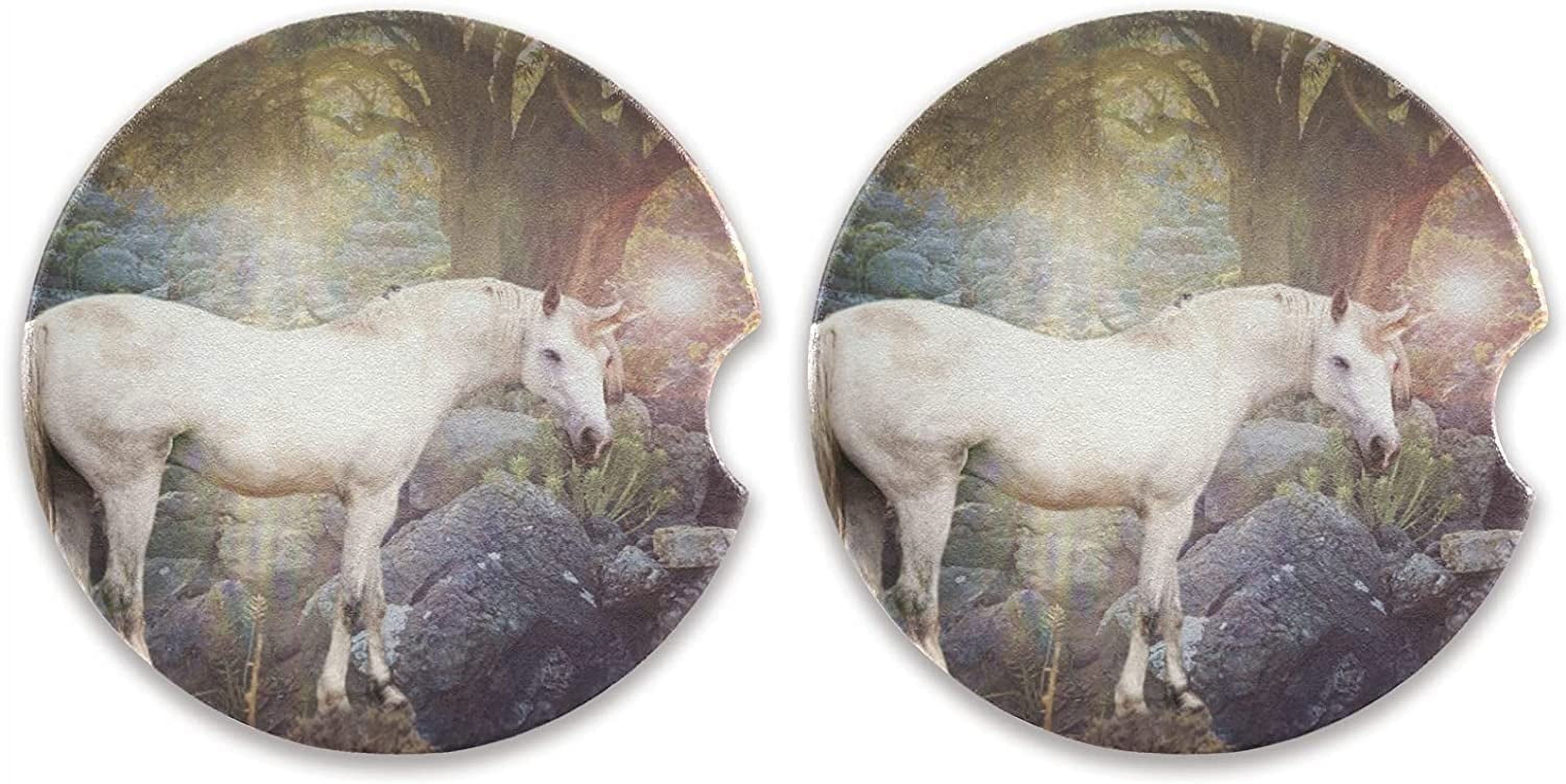 Coolnut Beautiful Unicorn Car Coasters 2 Pieces, Absorbent Ceramic Cork ...