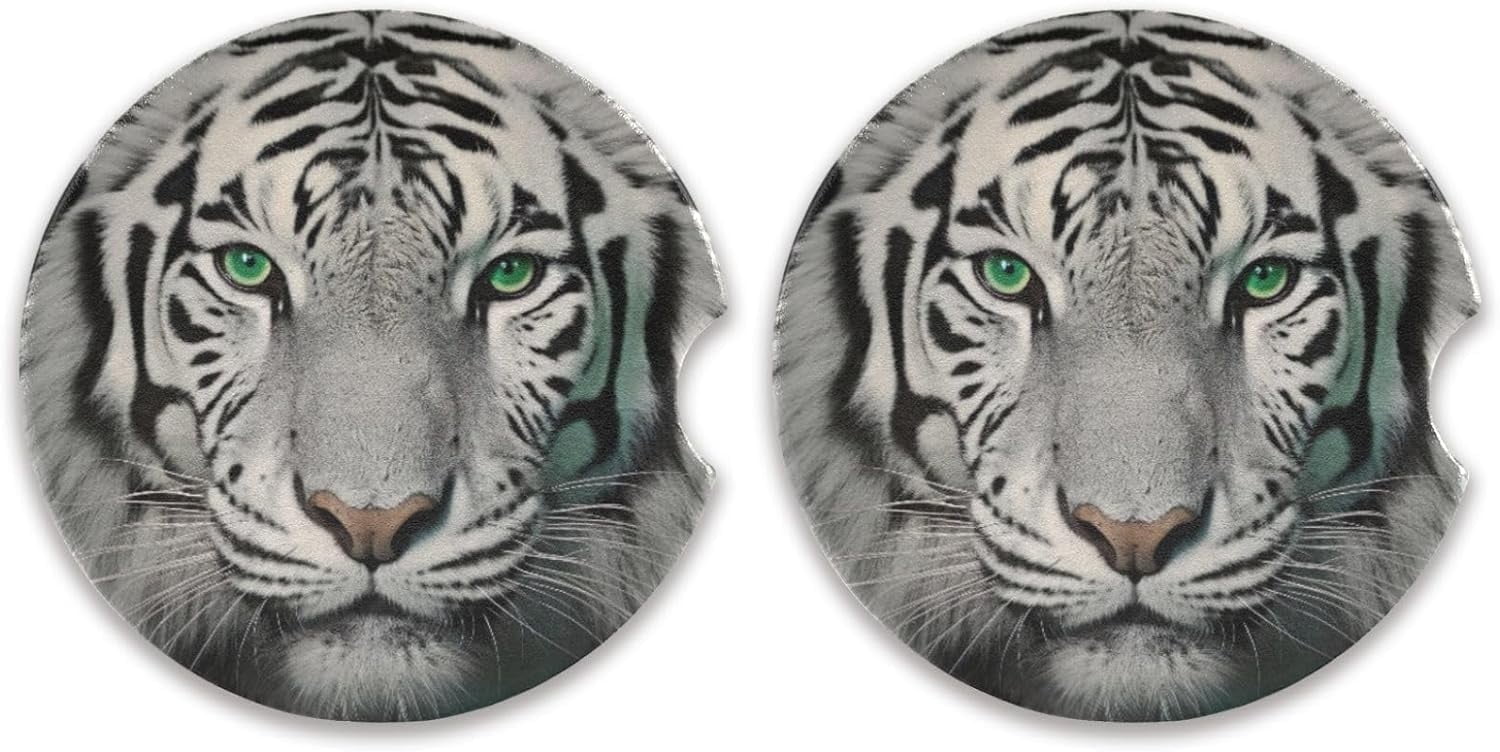 Coolnut Beautiful White Tiger Car Coasters 2 Pack Drinks Absorbent ...