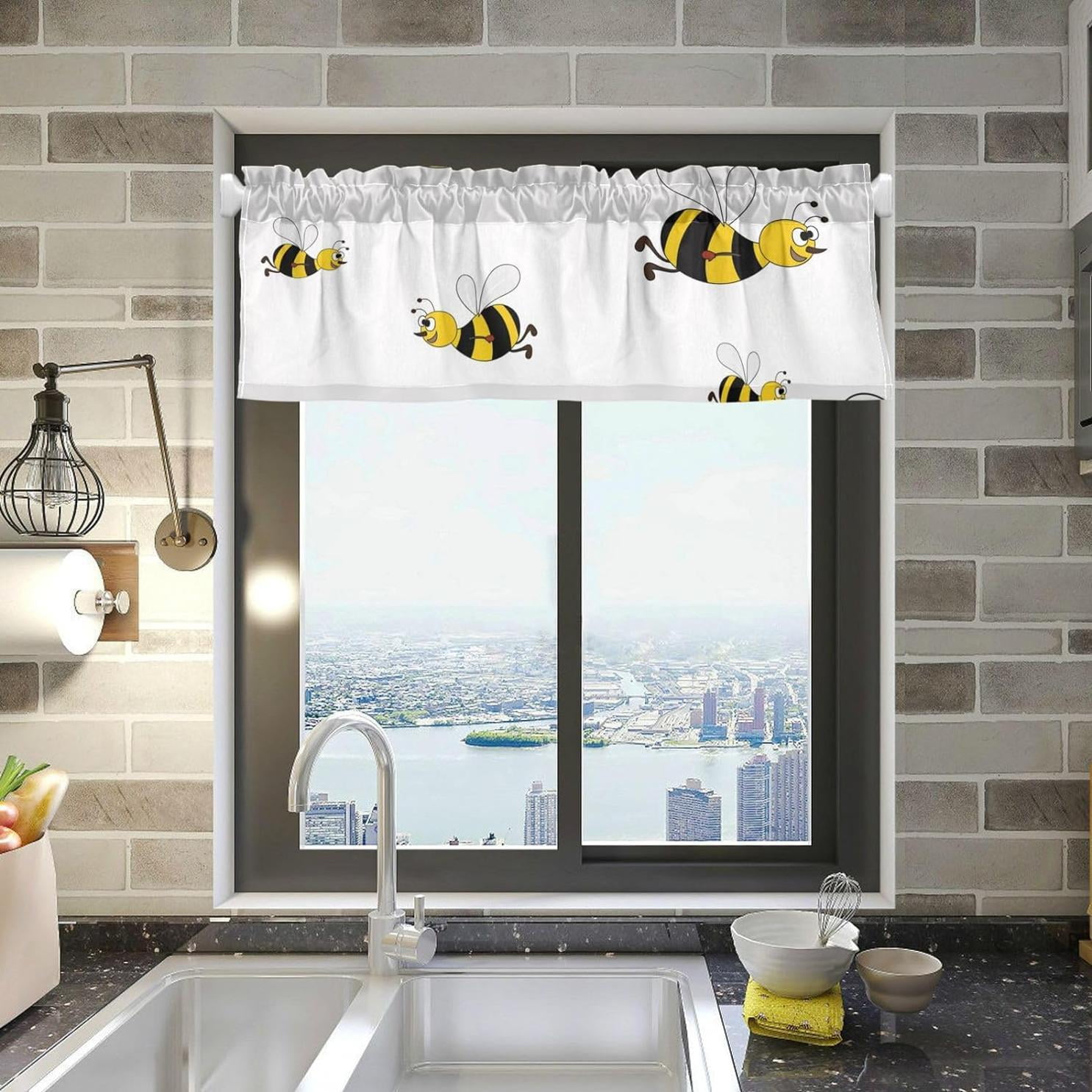 Coolnut Bee Cartoon Windows Valance Curtains, Double Layer Short ...