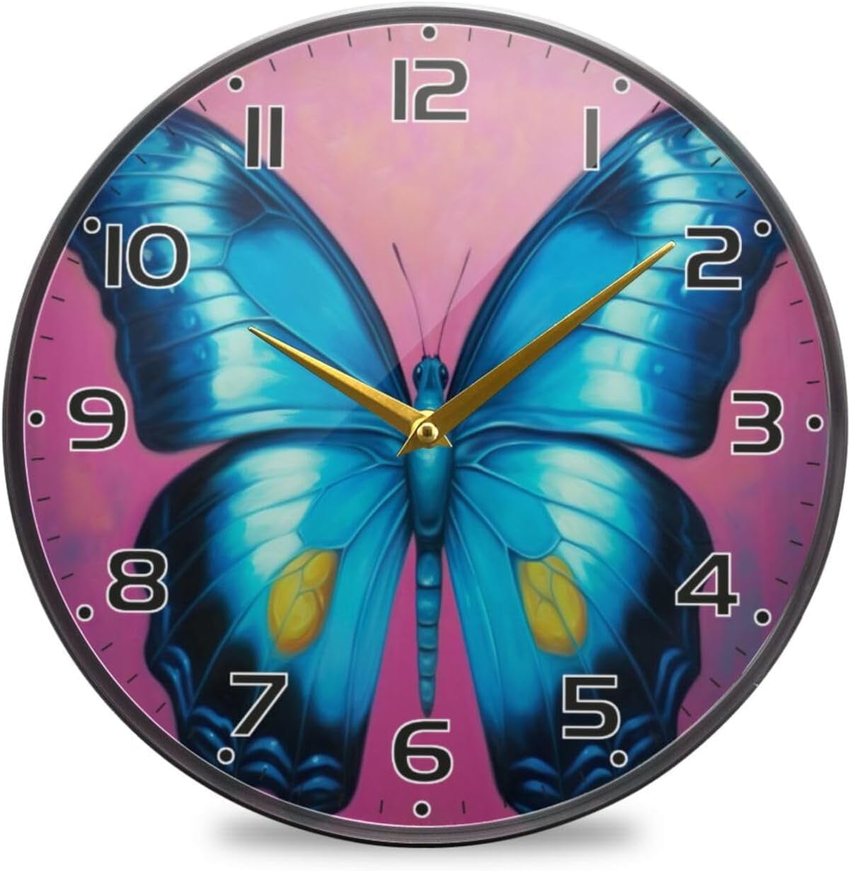 Coolnut Big Butterfly Wall Clock Round Silent Non Ticking Battery ...