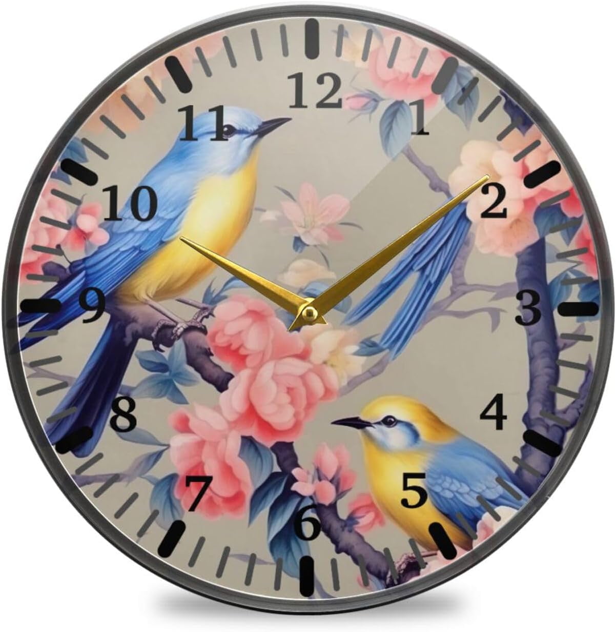 Coolnut Bird Flower Pink Wall Clock Silent Non-Ticking Round 10 Inch ...
