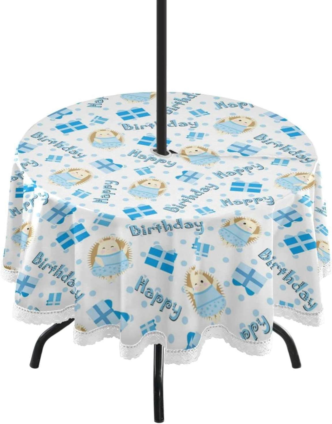 Coolnut Birthday Round Tablecloth with Zipper Umbrella Hole, Waterproof ...