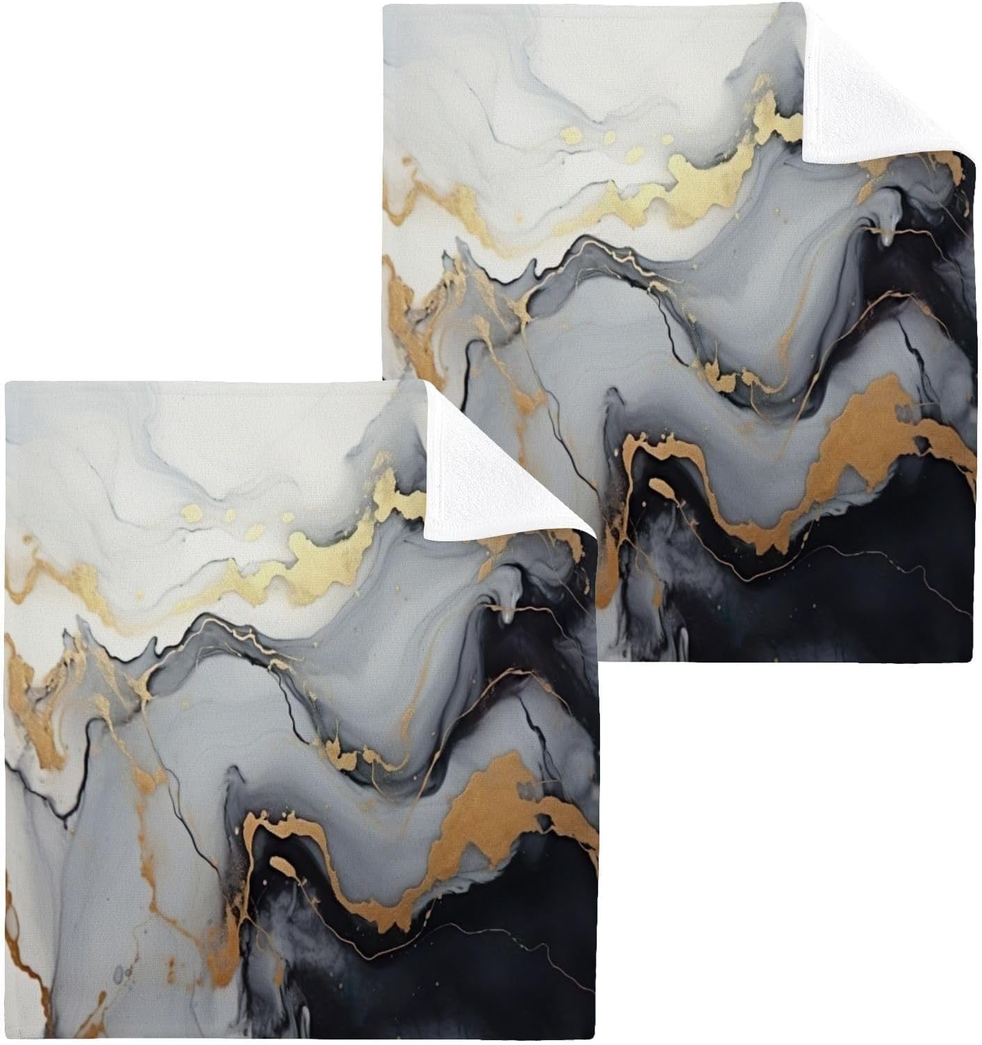 Coolnut Black Gold Marble Washcloths Set of 4-12 x 12 inch Pure Cotton ...