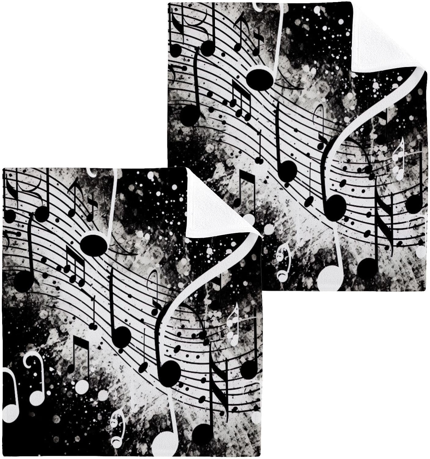 Coolnut Black Music Notes Washcloths Set of 2-12 X 12 Inch, Fast Drying ...
