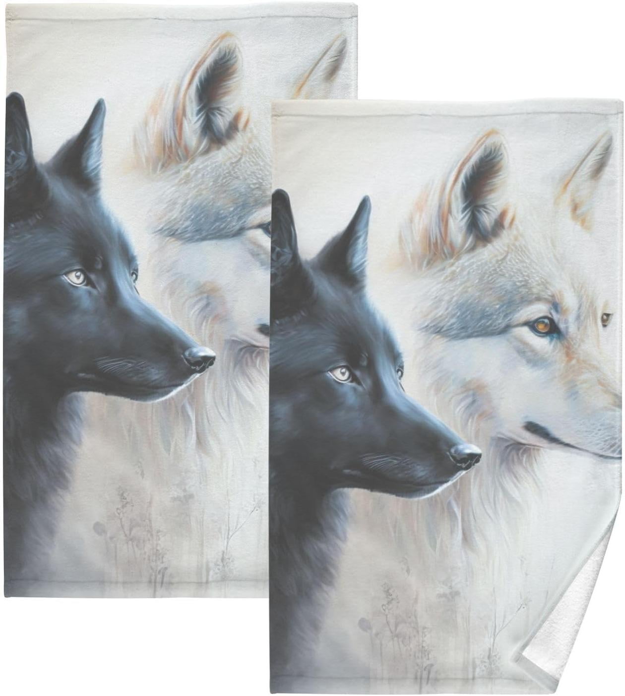 Coolnut Black and White Wolf Hand Towels 2 Pieces, Cotton Bath Towel ...