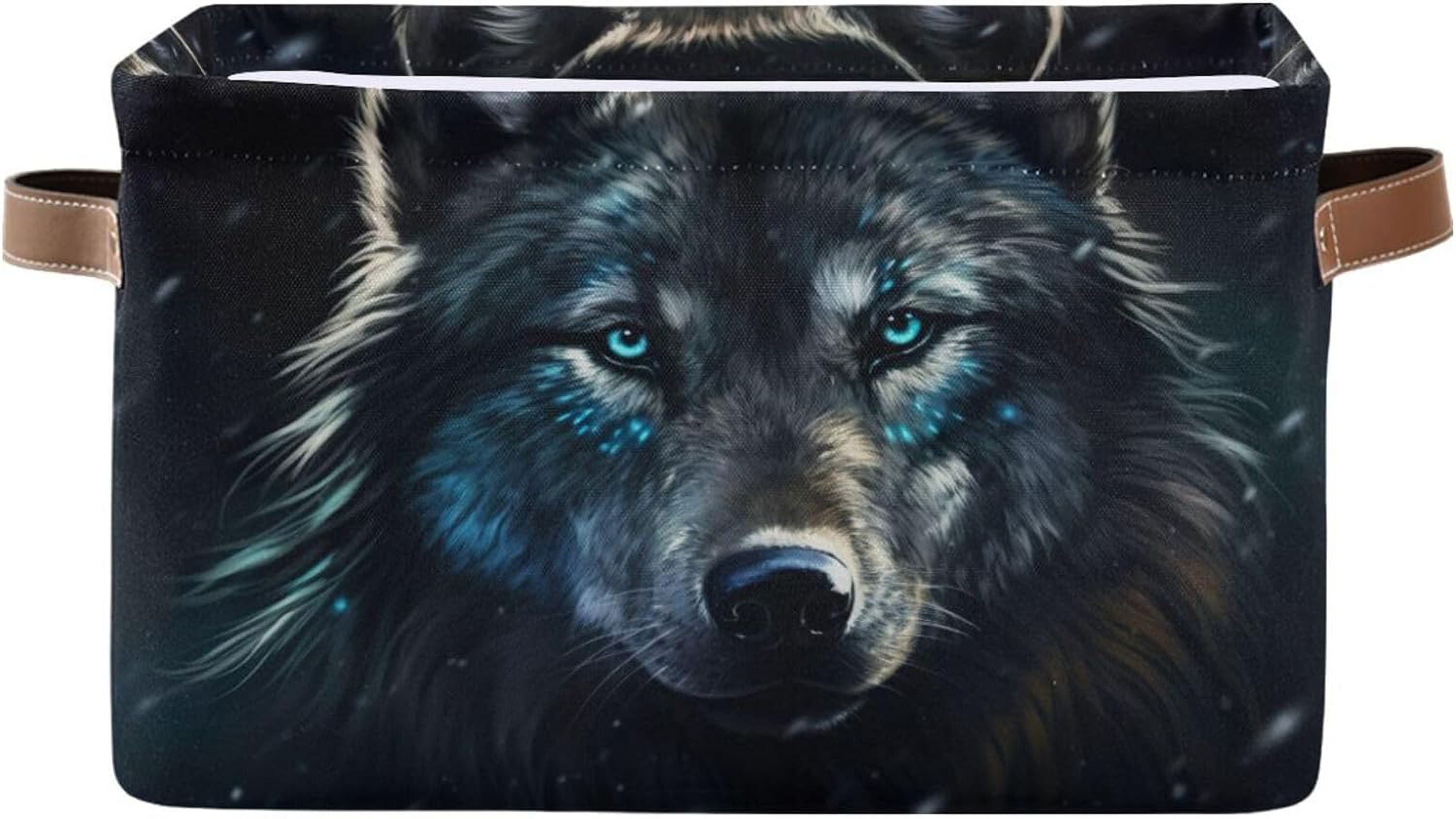 Coolnut Black Wolf Face Storage Bins Foldable Canvas Fabric Storage ...