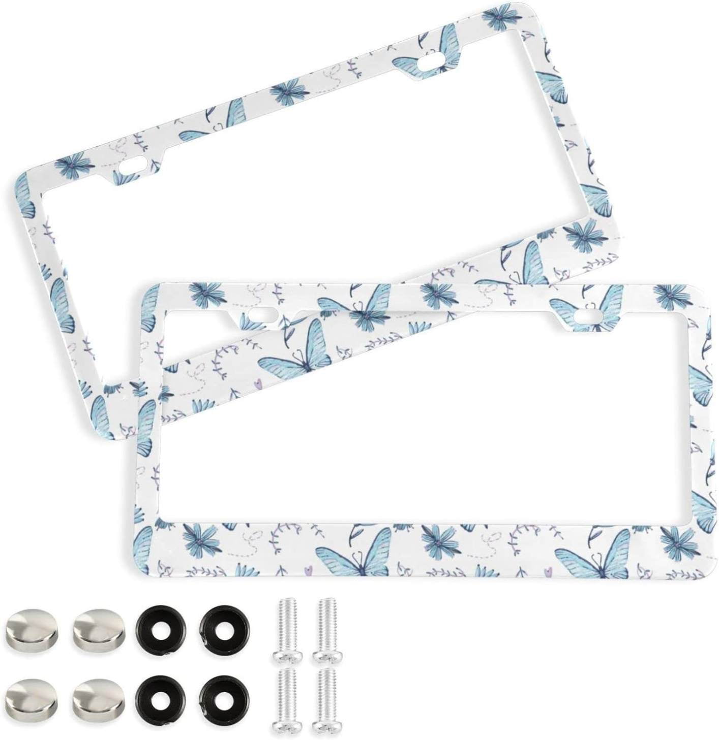Coolnut Blue Butterfly License Plate Frames 2pcs, Aluminum Universal ...