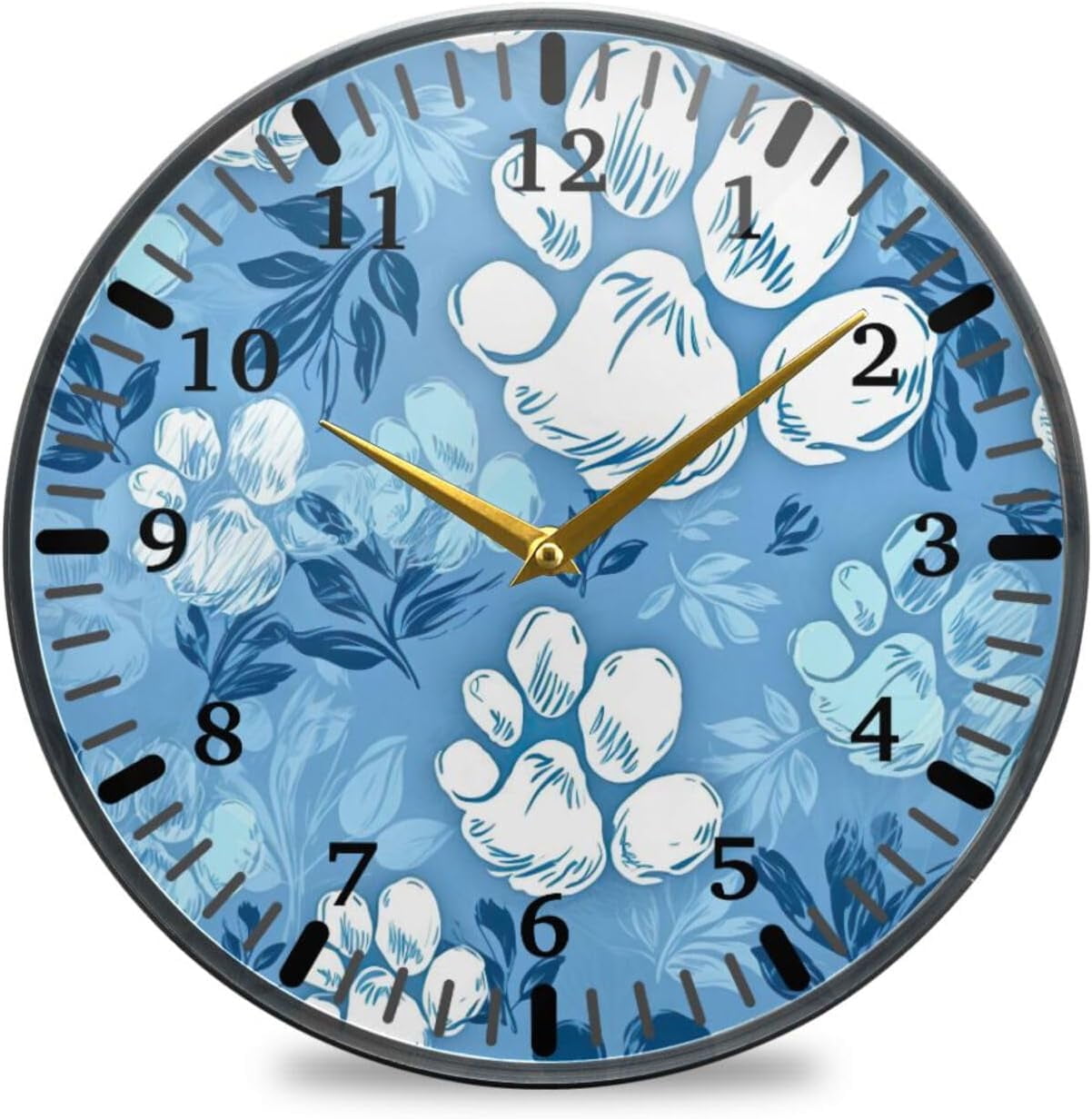 Coolnut Blue Dog Paws Wall Clock Silent Non-Ticking Round 10 Inch ...