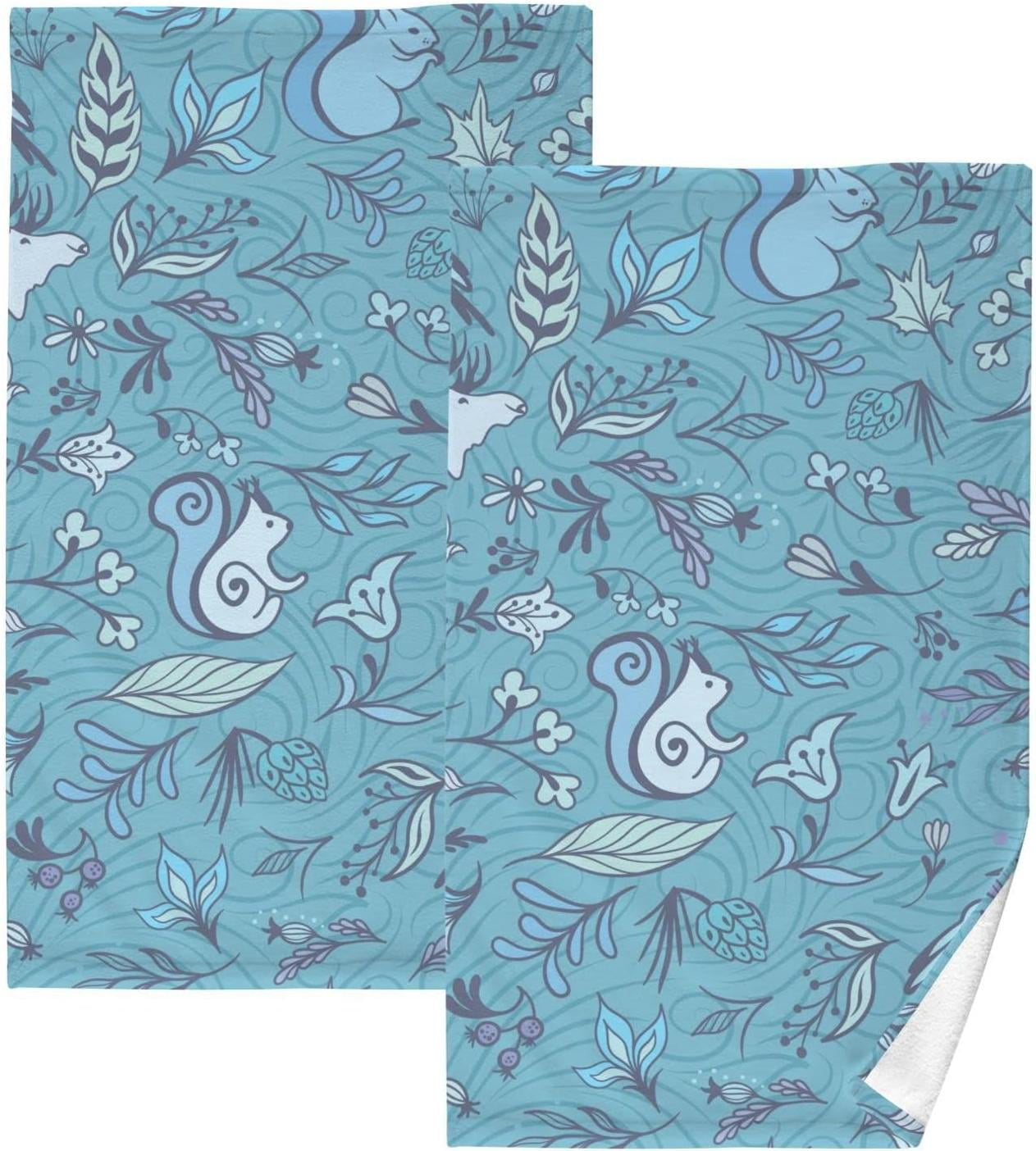 Coolnut Blue Forest Animal Patterned Hand Towels 2 PCS, Cotton Bath ...