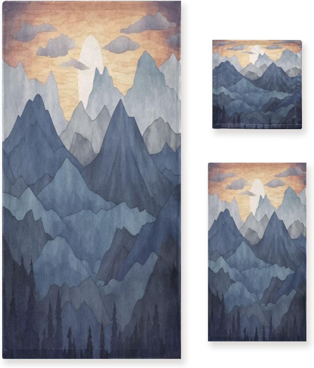 Coolnut Blue Mountain Bathroom Towel Set of 3 with Hand Towel, Wash ...