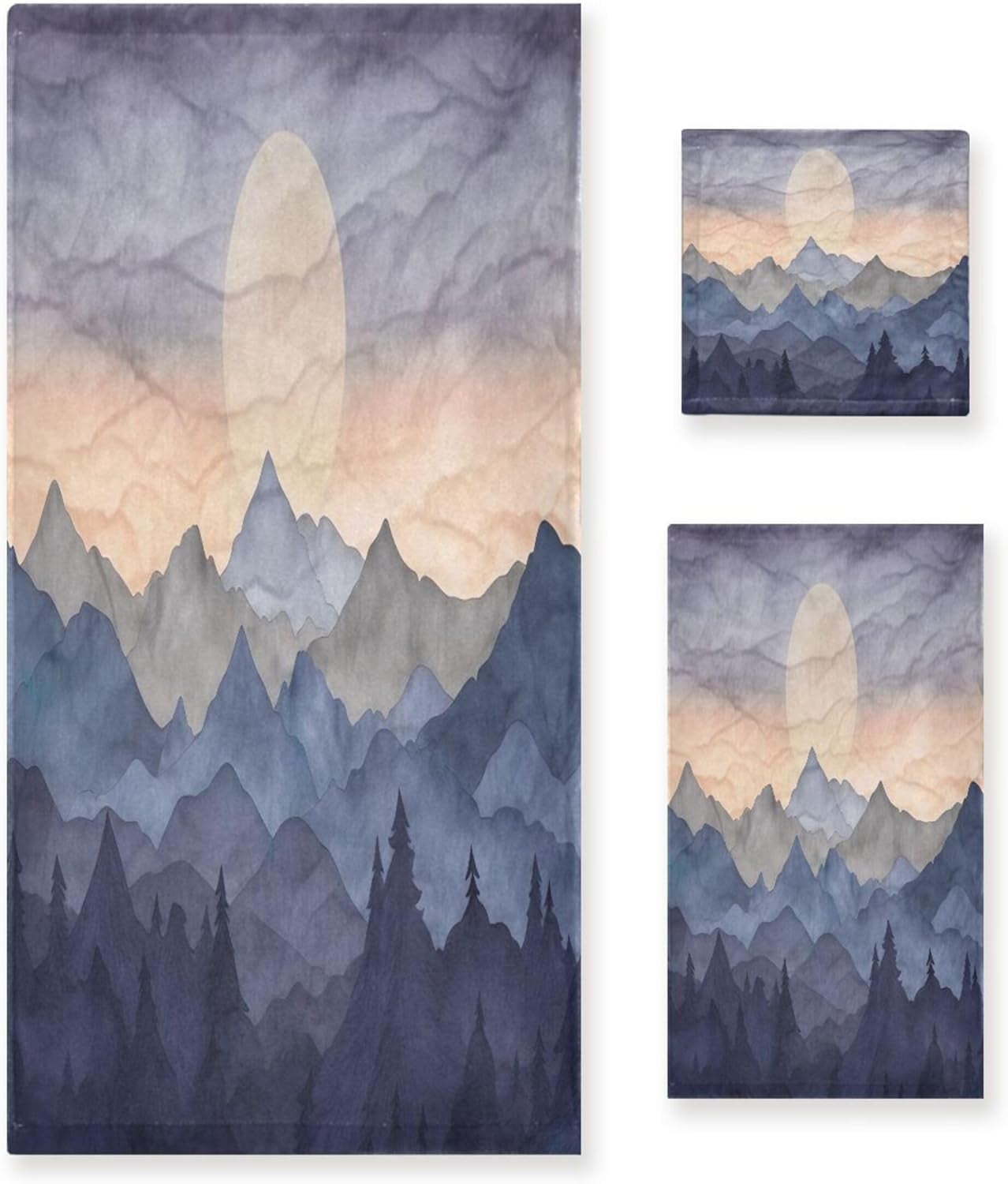 Coolnut Blue Mountain Bathroom Towel Set of 3 with Hand Towel, Wash ...