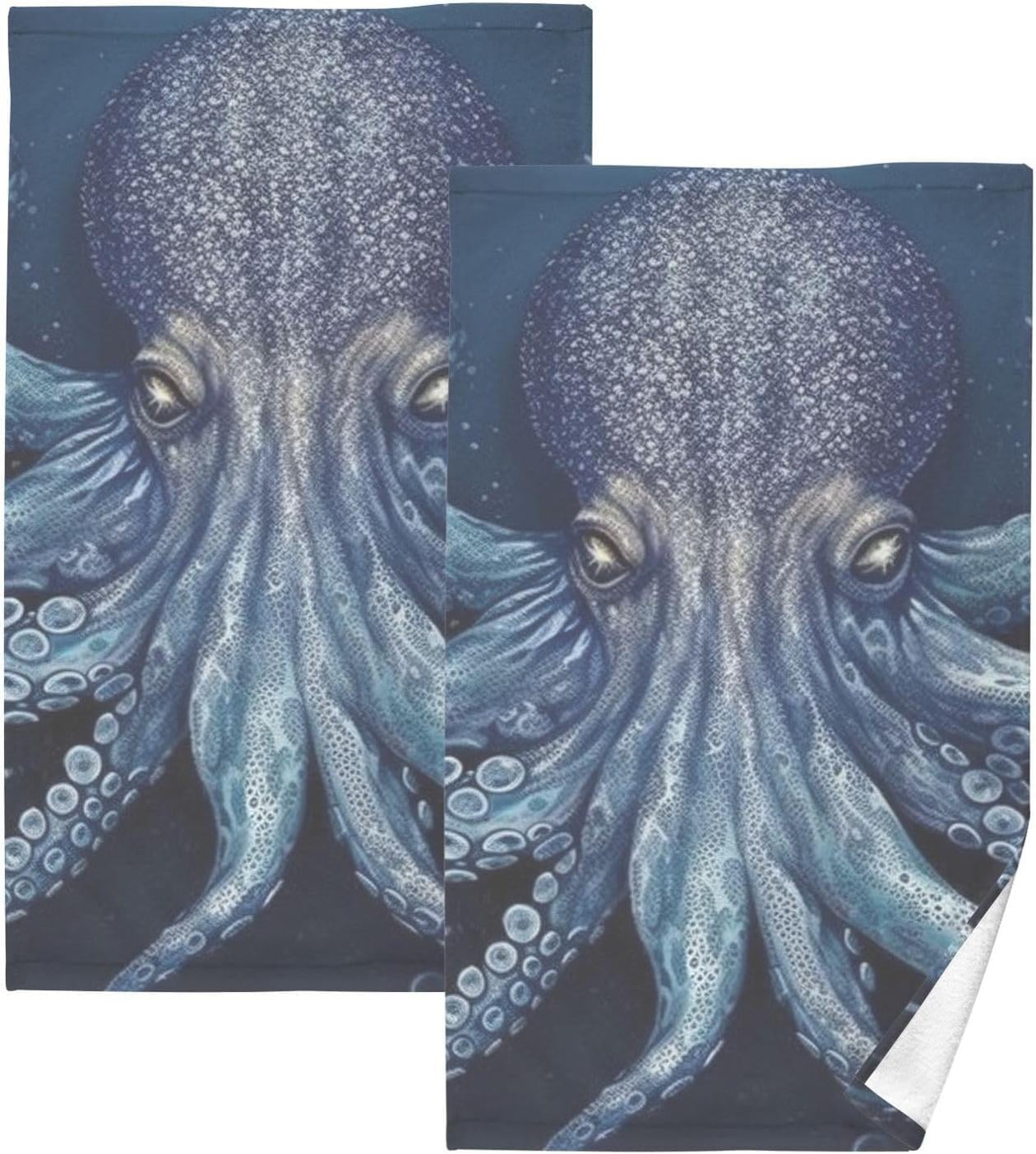 Coolnut Blue Octopus Sketch Hand Towels 2 Pieces, Cotton Bath Towel for ...