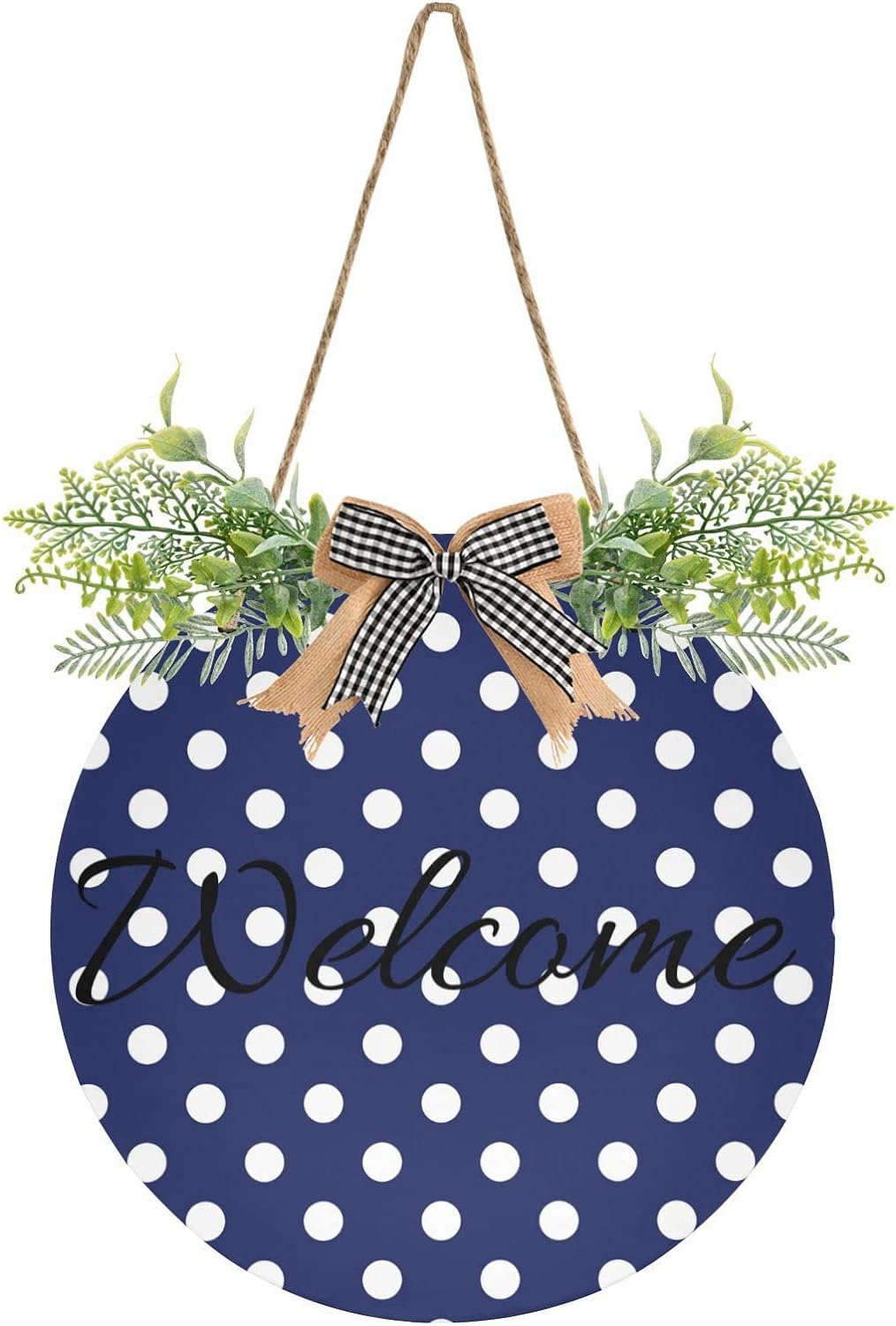 Coolnut Blue Polka Dots Welcome Sign for Front Door, Round Sign Hanging ...