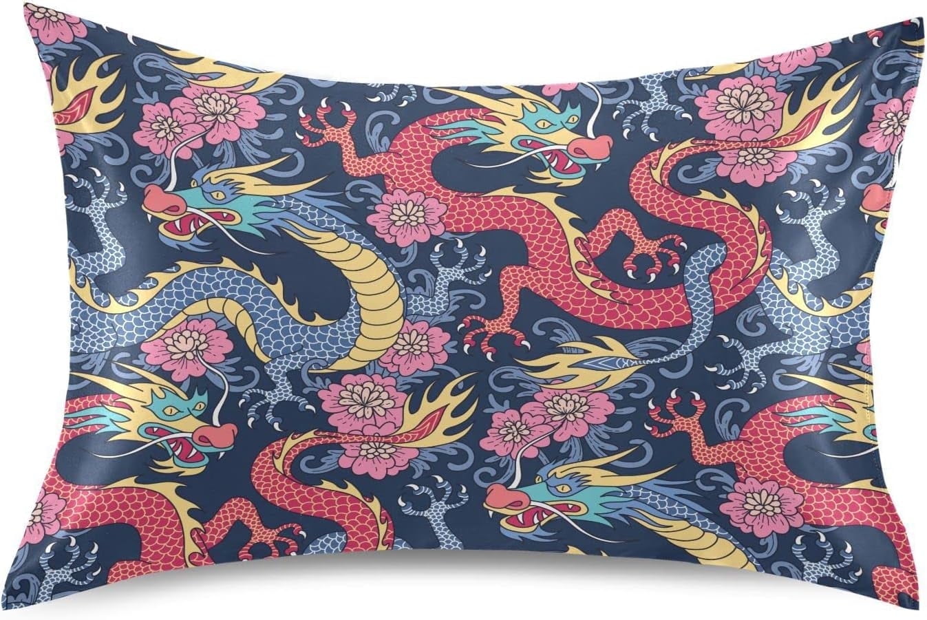 Coolnut Blue and Red Dragons Fighting Silky Satin Pillowcase, Luxury ...