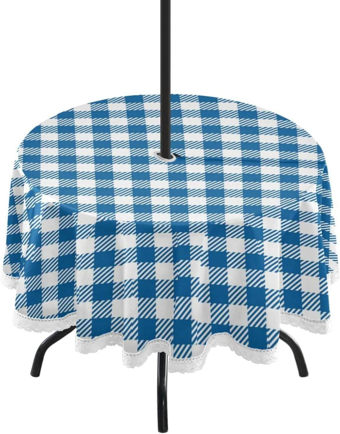 Coolnut Blue Stripes Checkered Round Tablecloth 60" Outdoor Table ...