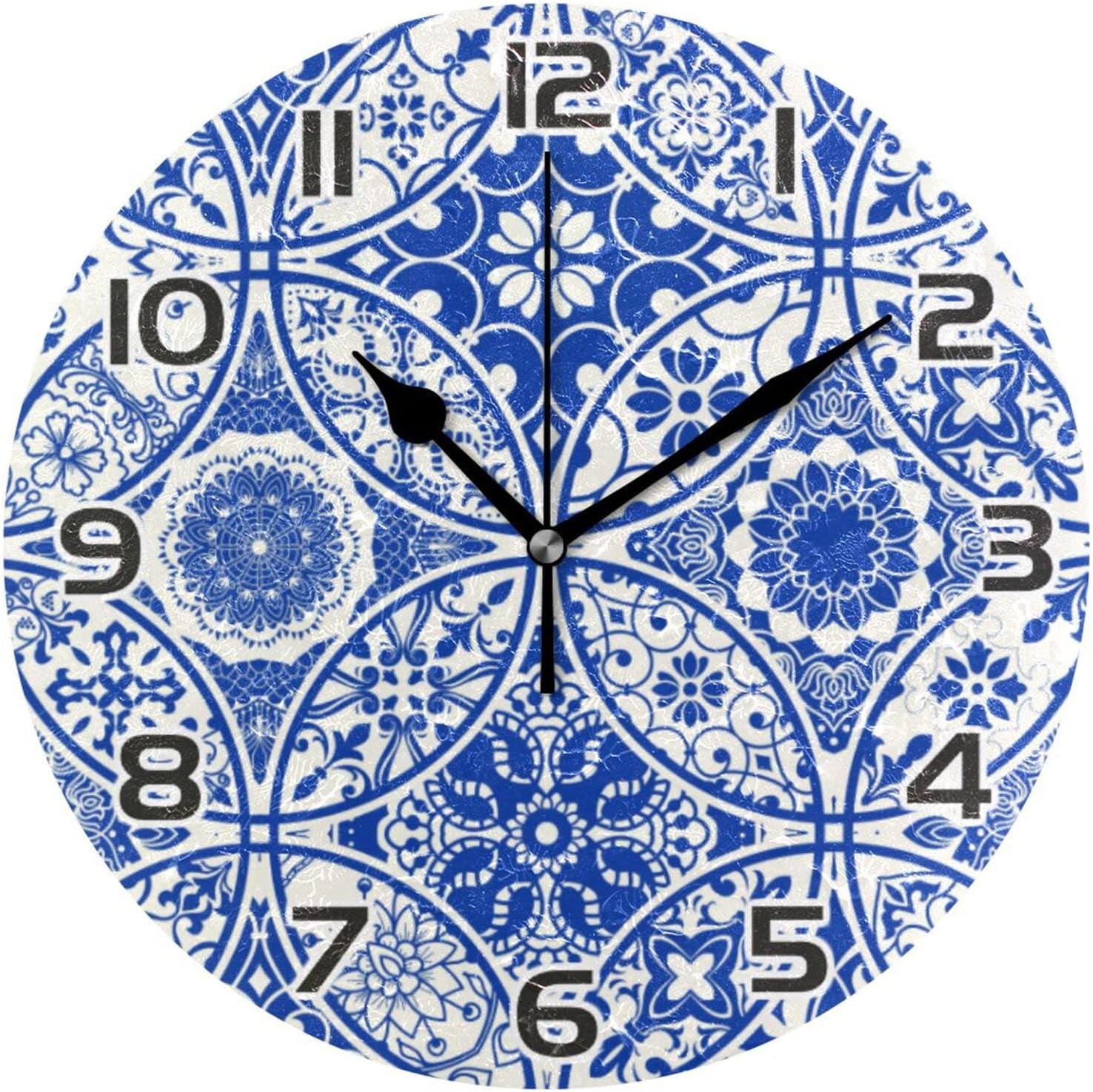 Coolnut Blue Talavera Wall Clock Round Vintage Silent Non Ticking ...