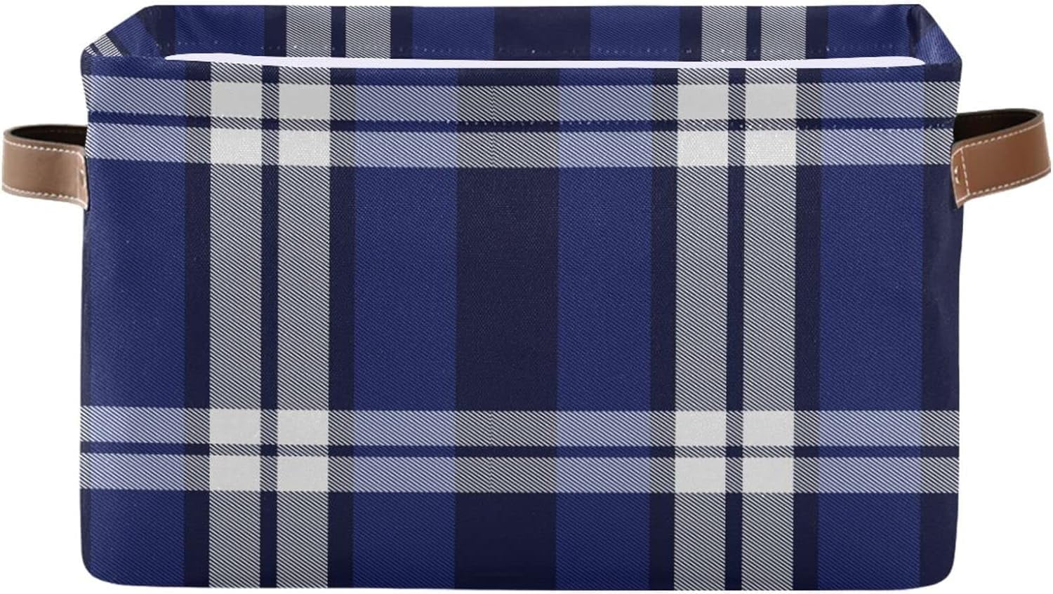 Coolnut Blue and White Check Large Square Storage Basket Bin with ...