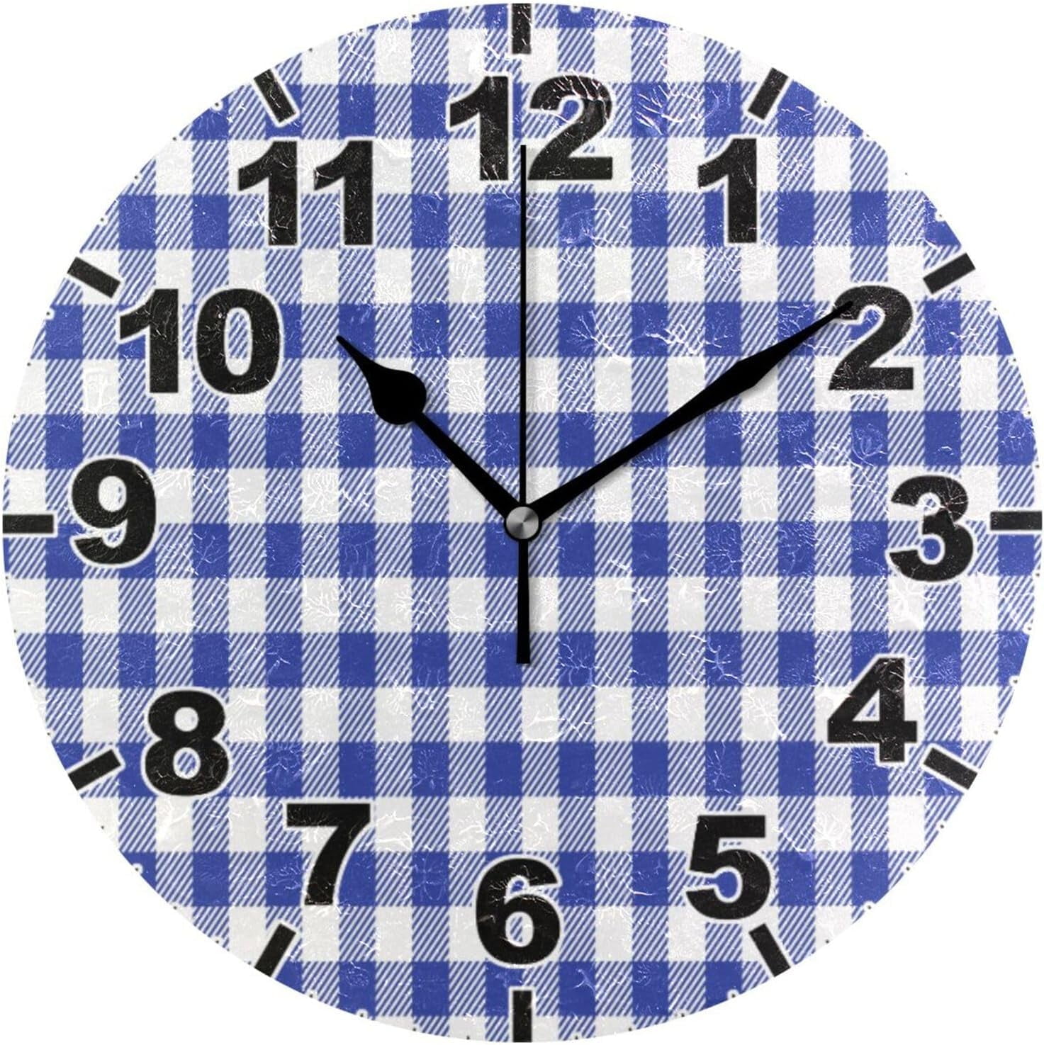 Coolnut Blue and White Checkered Round Wall Clock, Battery Operated ...