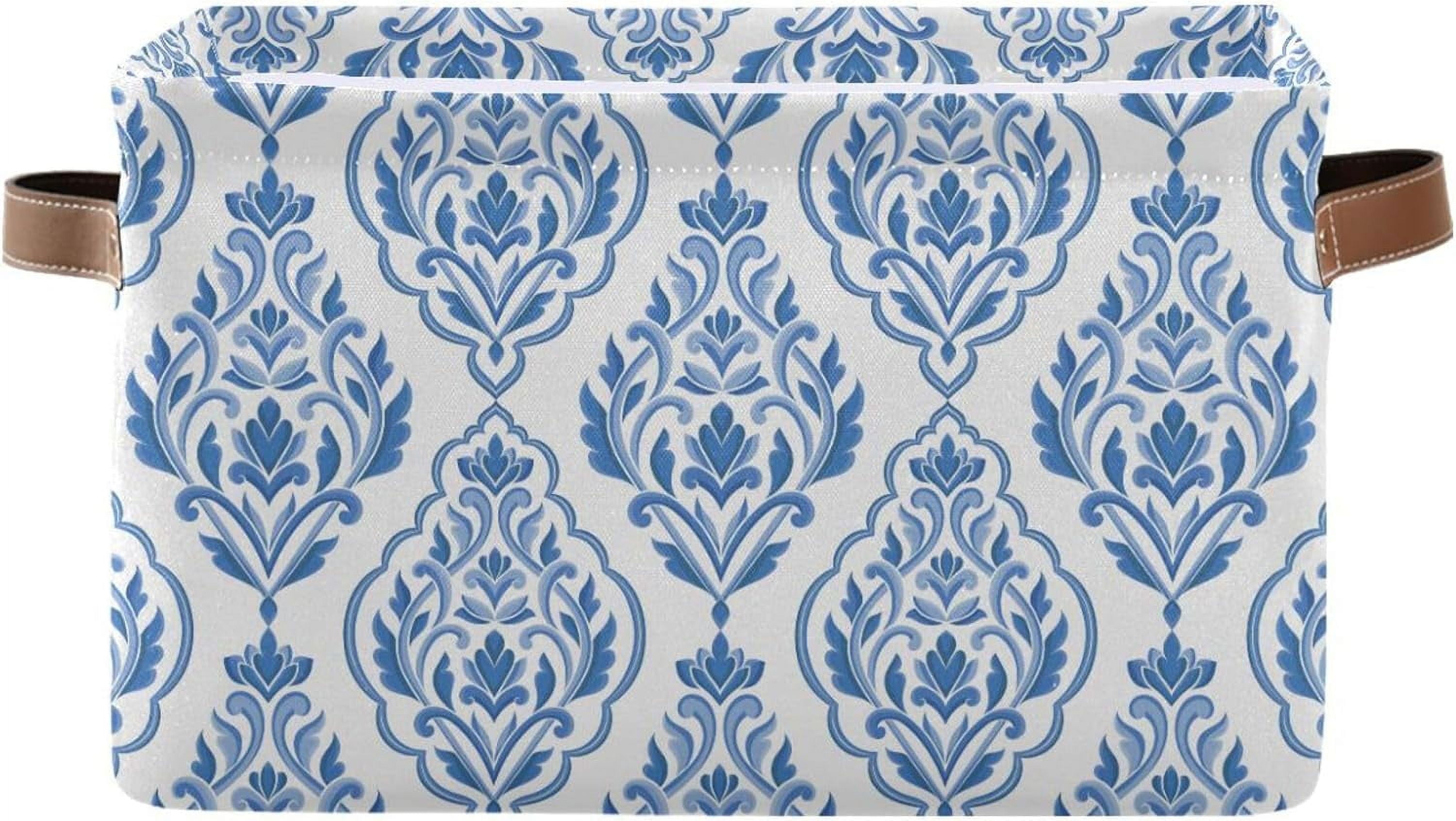 Coolnut Blue White Damask Pattern Foldable Canvas Storage Bin, Sturdy ...