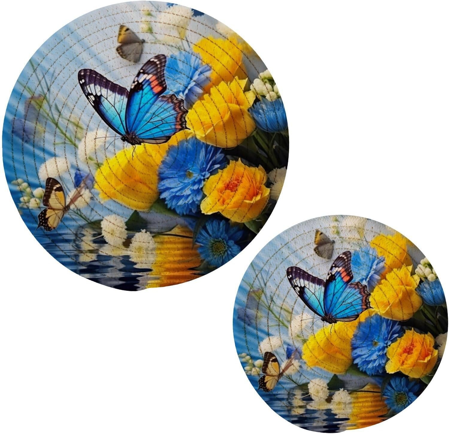 Coolnut Blue Yellow Flowers Trivets Pot Holders Set of 2 Potholders for ...