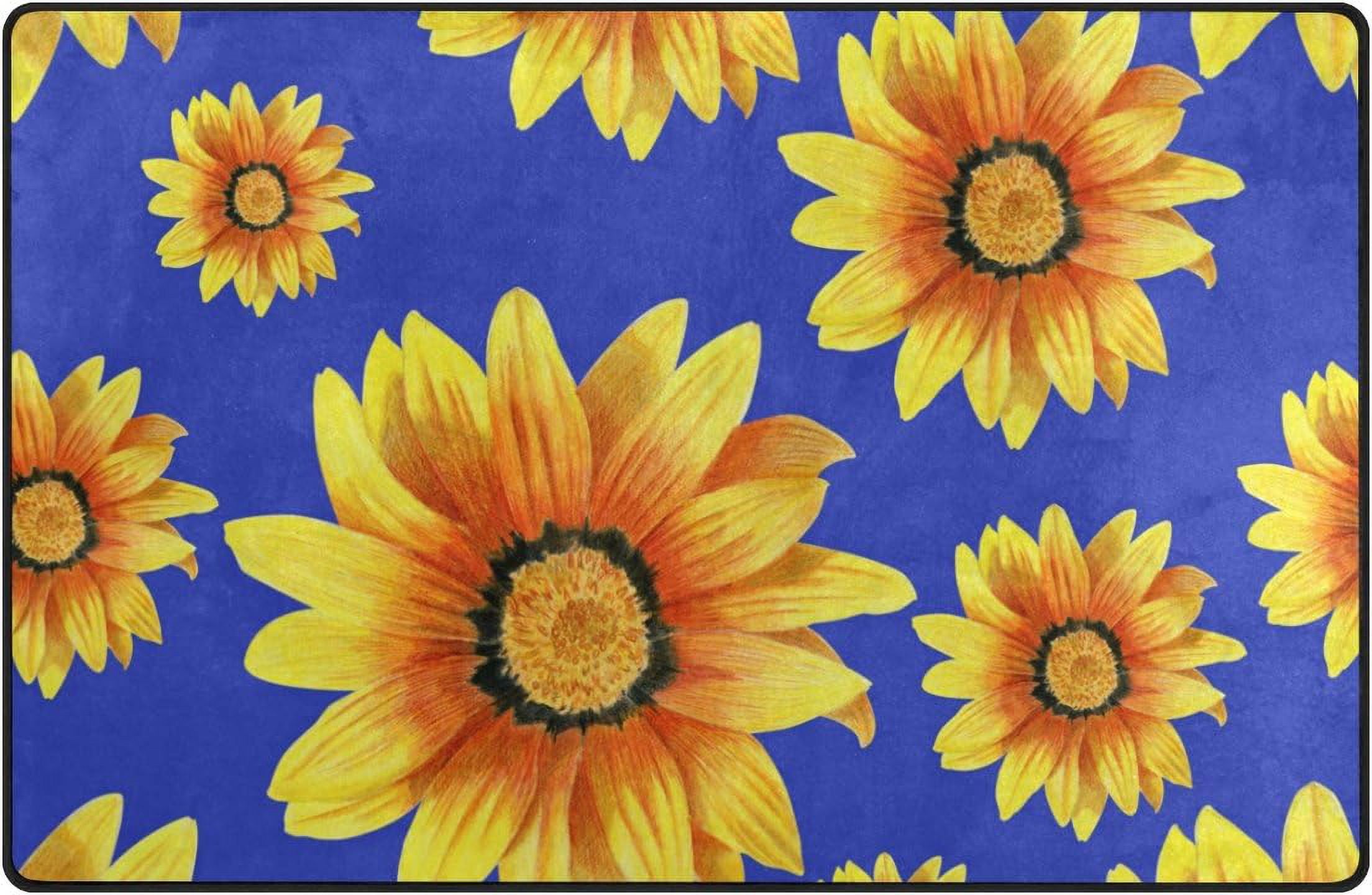 Coolnut Blue Yellow Sunflower Lightweight Non Slip Carpet Mats Area ...