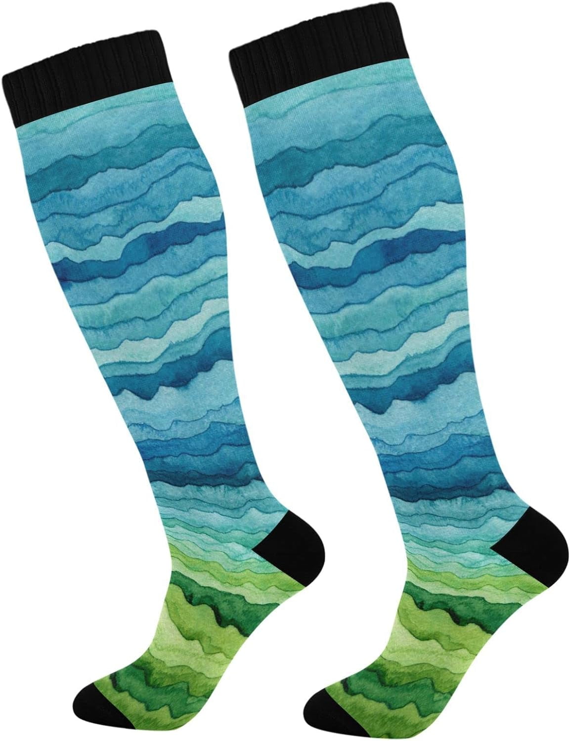 Coolnut Blue and Green Stripes Compression Socks for Women&Men ...