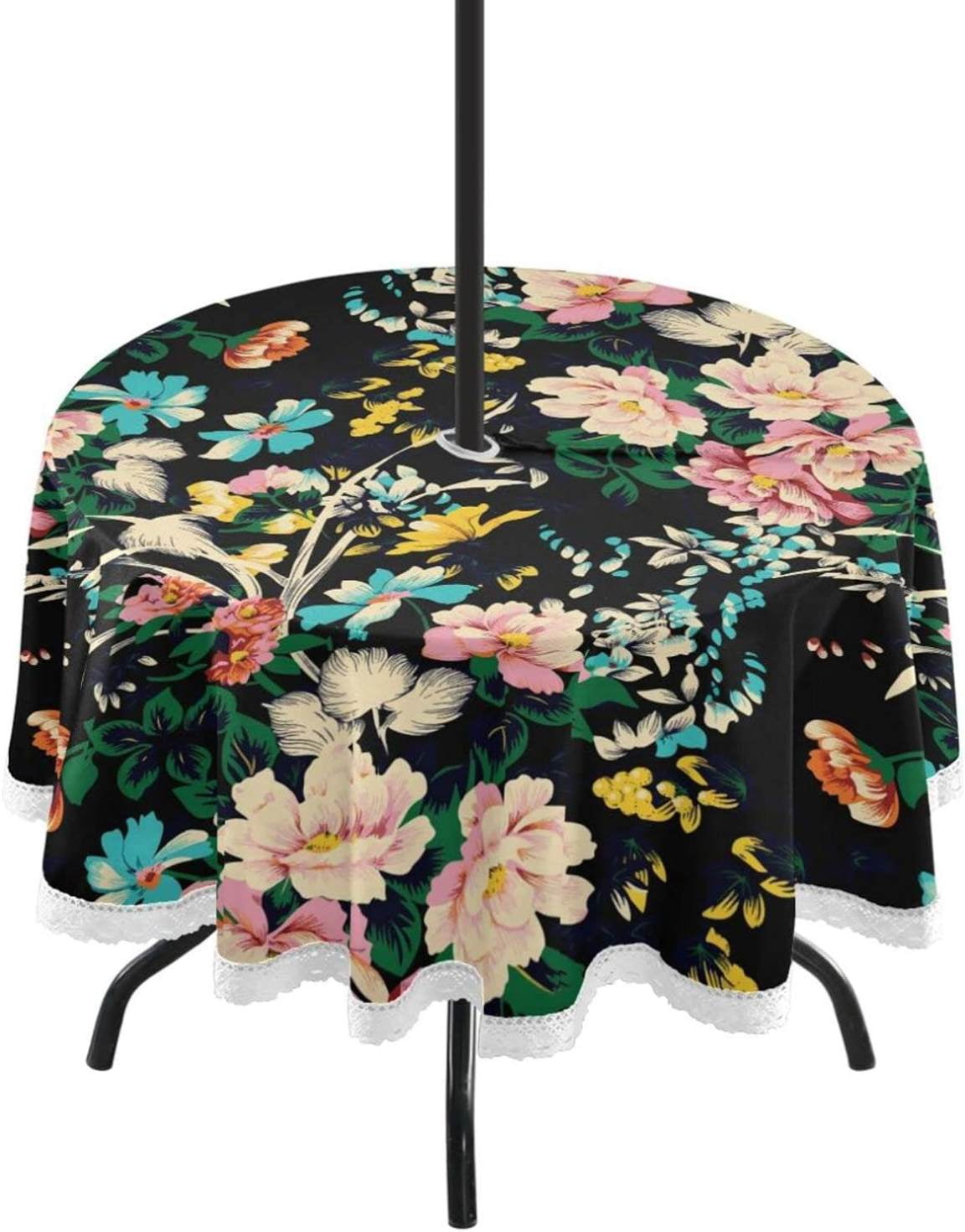 Coolnut Blush Flowers Black Round Table Cloth, Heat Resistant Table ...