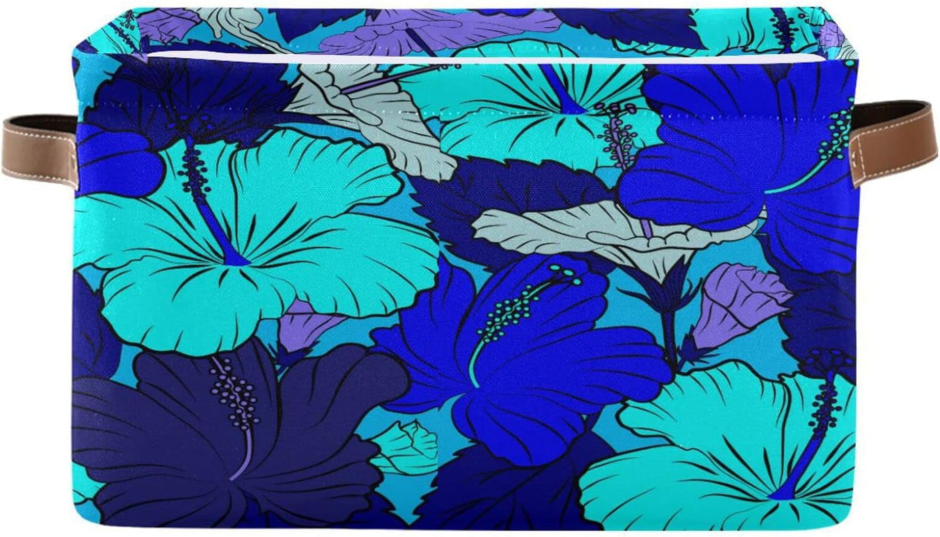 Coolnut Bright Blue Flowers Large Square Storage Basket Bin with ...