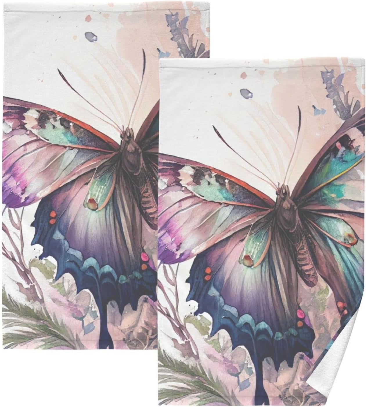 Coolnut Bright Purple Butterfly Hand Towels 2 Pieces, Cotton Bath Towel ...